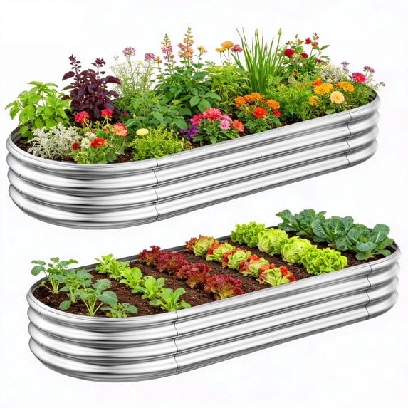 Asotewt Raised Garden Bed 4ft Oval Large Rot-Resistant Galvanized Metal ...