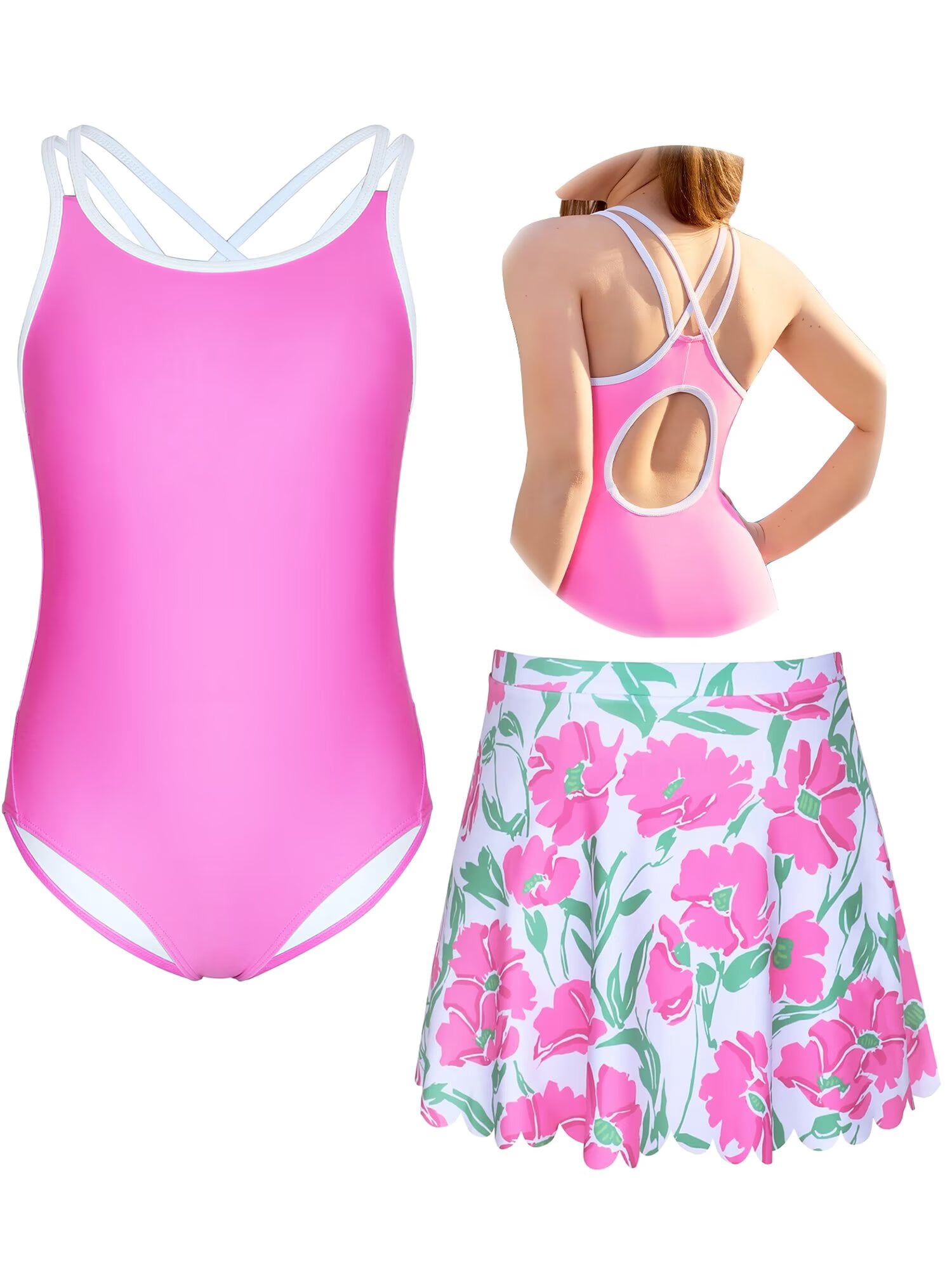 Asoul Girls One Piece Swimsuit with Skirt Bathing Suit Crisscross Back ...