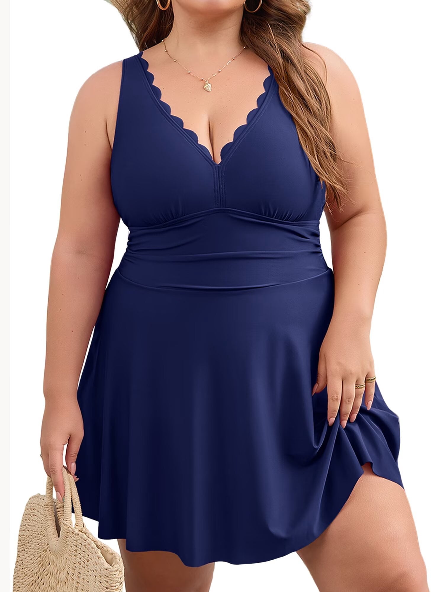 Asoul Plus Size Scalloped V Neck Swimwear for Womens One Piece ...