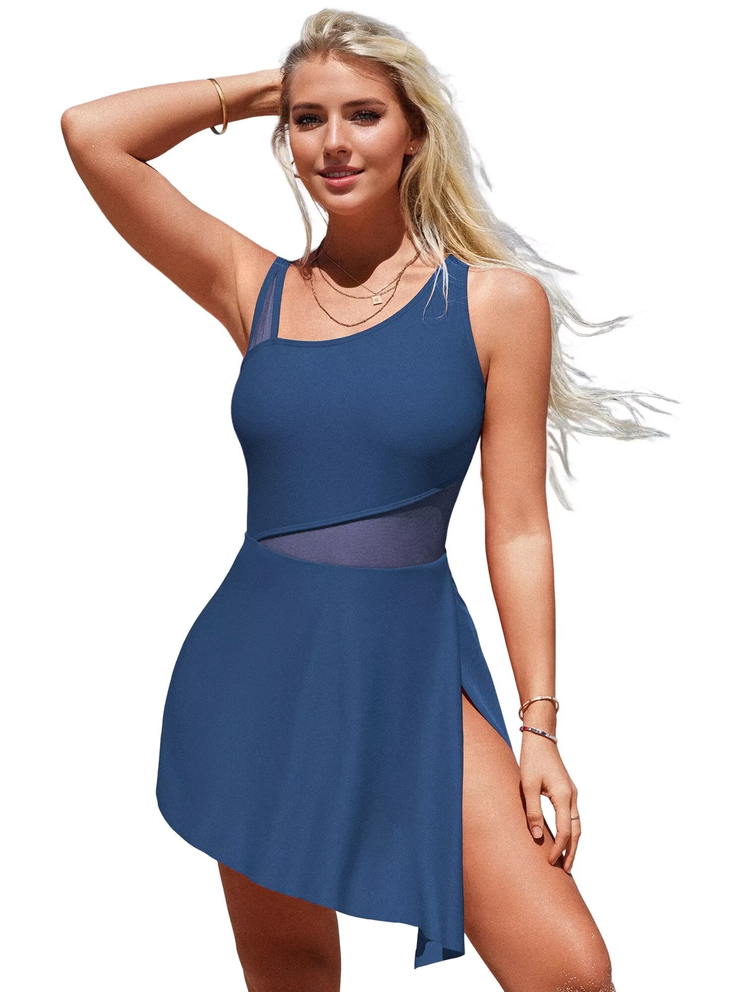 Asoul Side Split Swimsuit for Womens Mesh One Piece Swimwear Tummy ...