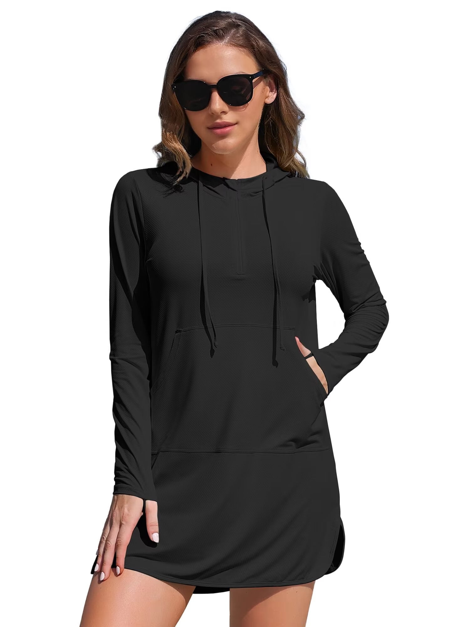 Asoul Women's Hooded UPF 50+ Rash Guard Long Sleeve UV Protection Zipper Swimwear Shirts with ...