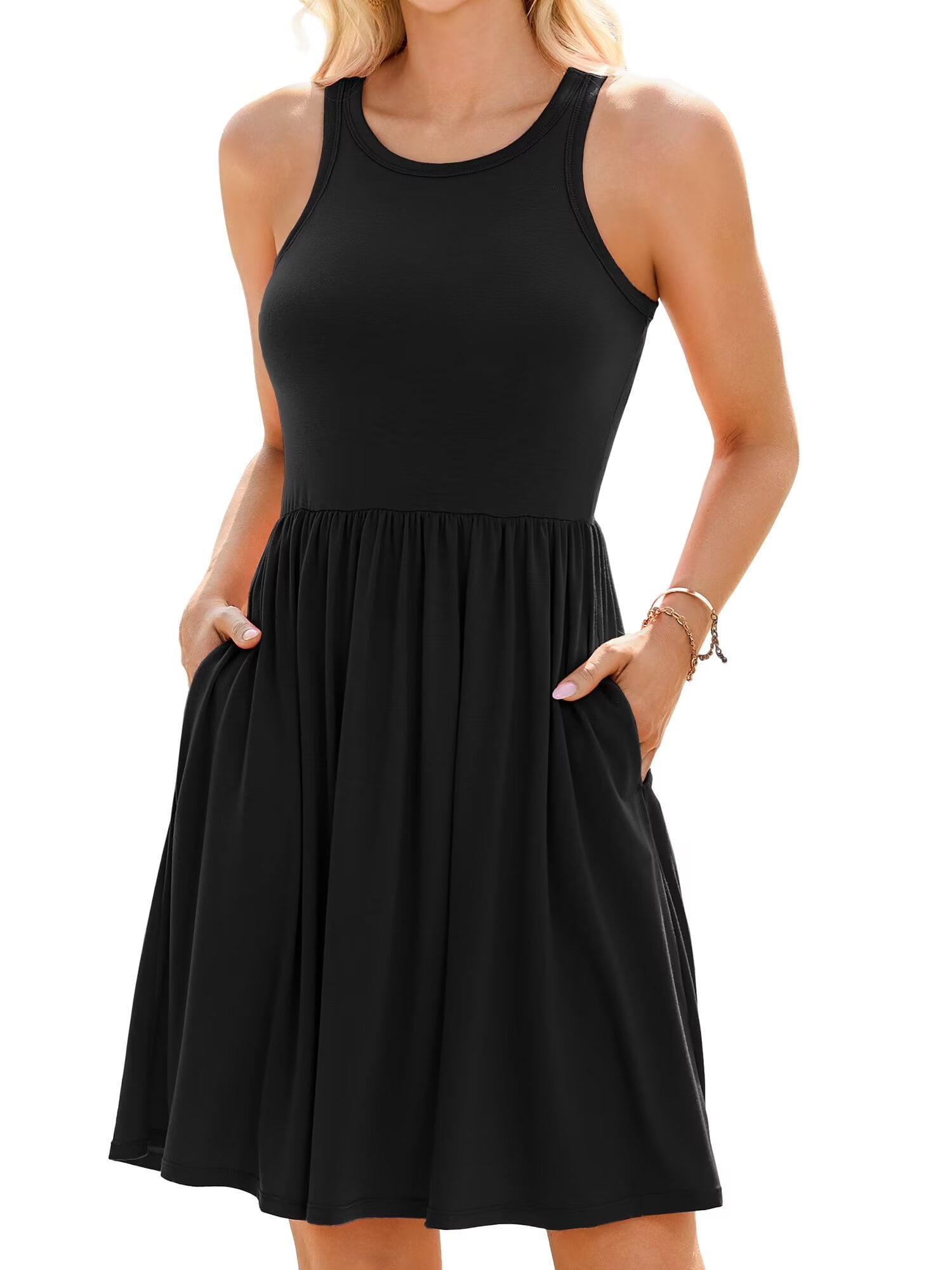 Asoul Womens High Neck Summer Dress Casual Pleated Dresses Sleeveless ...