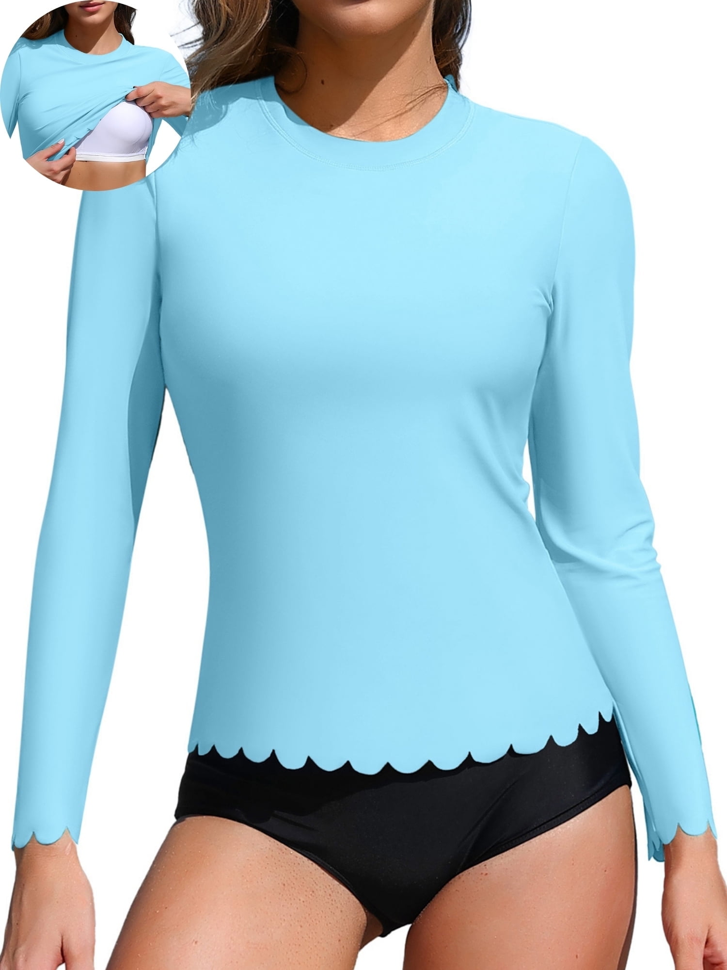 Asoul Womens Long Sleeve Rash Guard Swimsuit Top with Built in Bra Swim Shirt UPF50+ Quick Dry ...