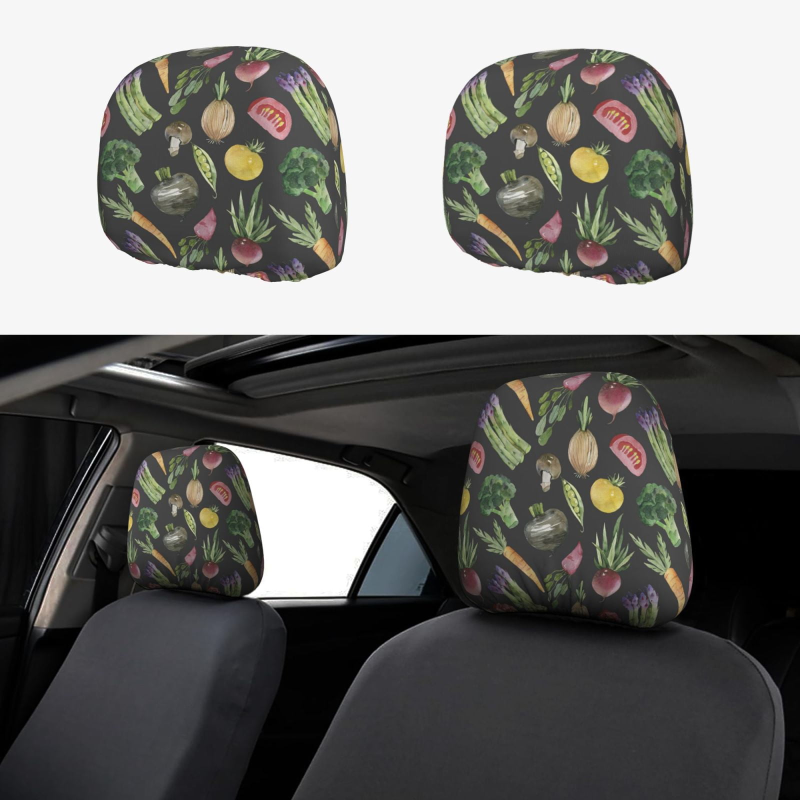 Asparagu Print vegetable Headrest Cover for Cars, 2Pack Car Headrest ...
