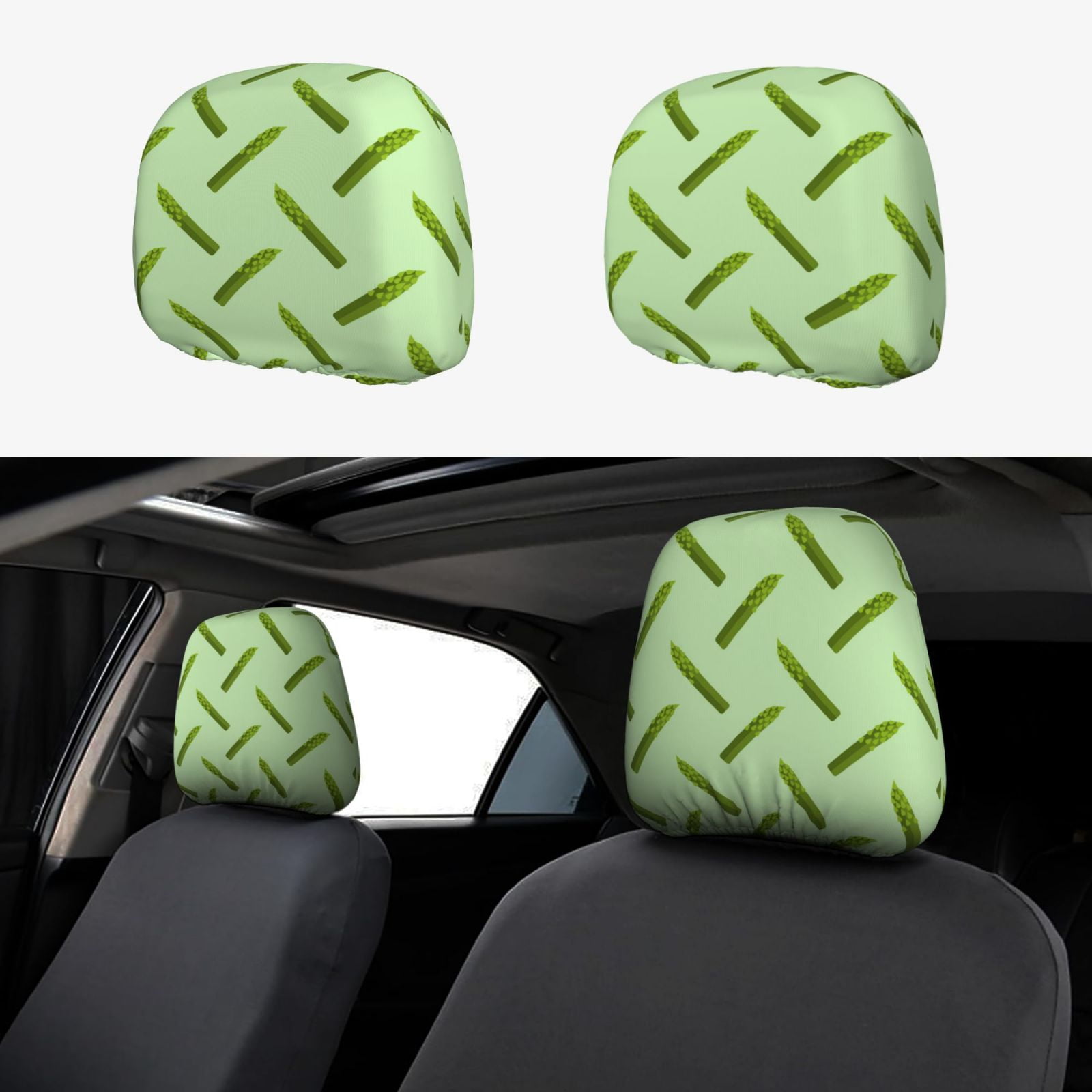 Asparagus Pattern green Headrest Cover for Cars, 2Pack Car Headrest ...
