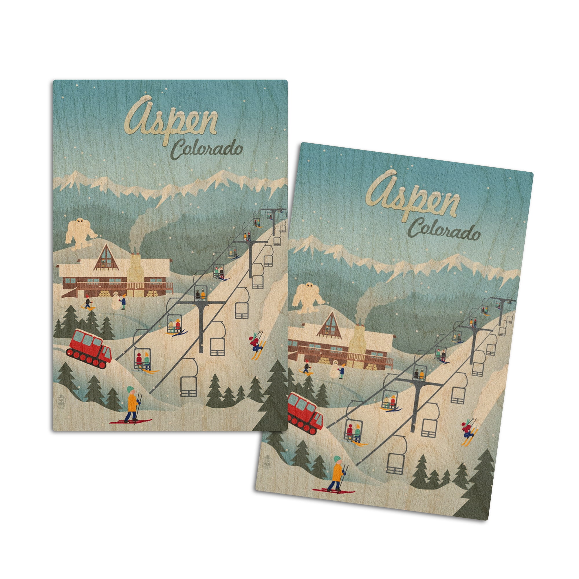Aspen, Colorado, Retro Mountain Town (4x6 Birch Wood Postcards, 2-Pack ...