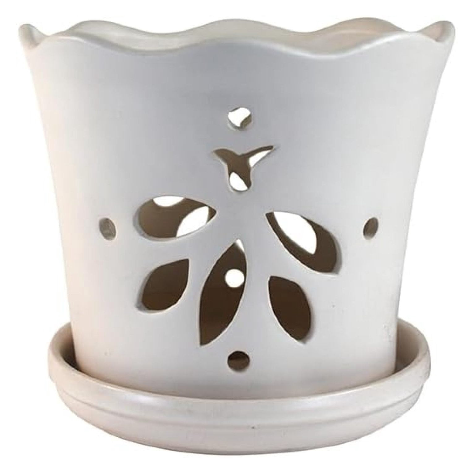 Aspen & Fig Matte White 8 Inch Indoor Orchid Plant Pot with an Attached ...