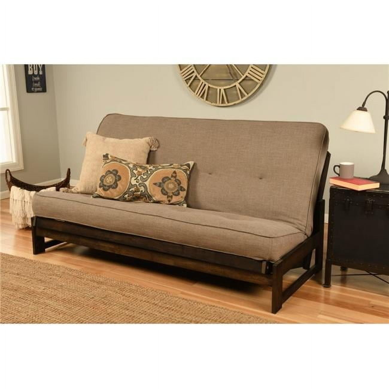 Aspen Reclaim Mocha Futon Frame with Linen Stone Mattress - Full Size ...