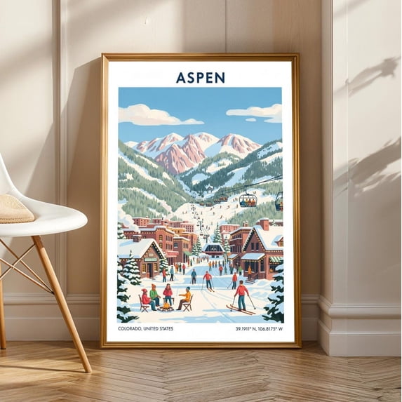 Aspen Ski Resort Poster: Vintage Travel Art Print, Unframed Poster Size ...