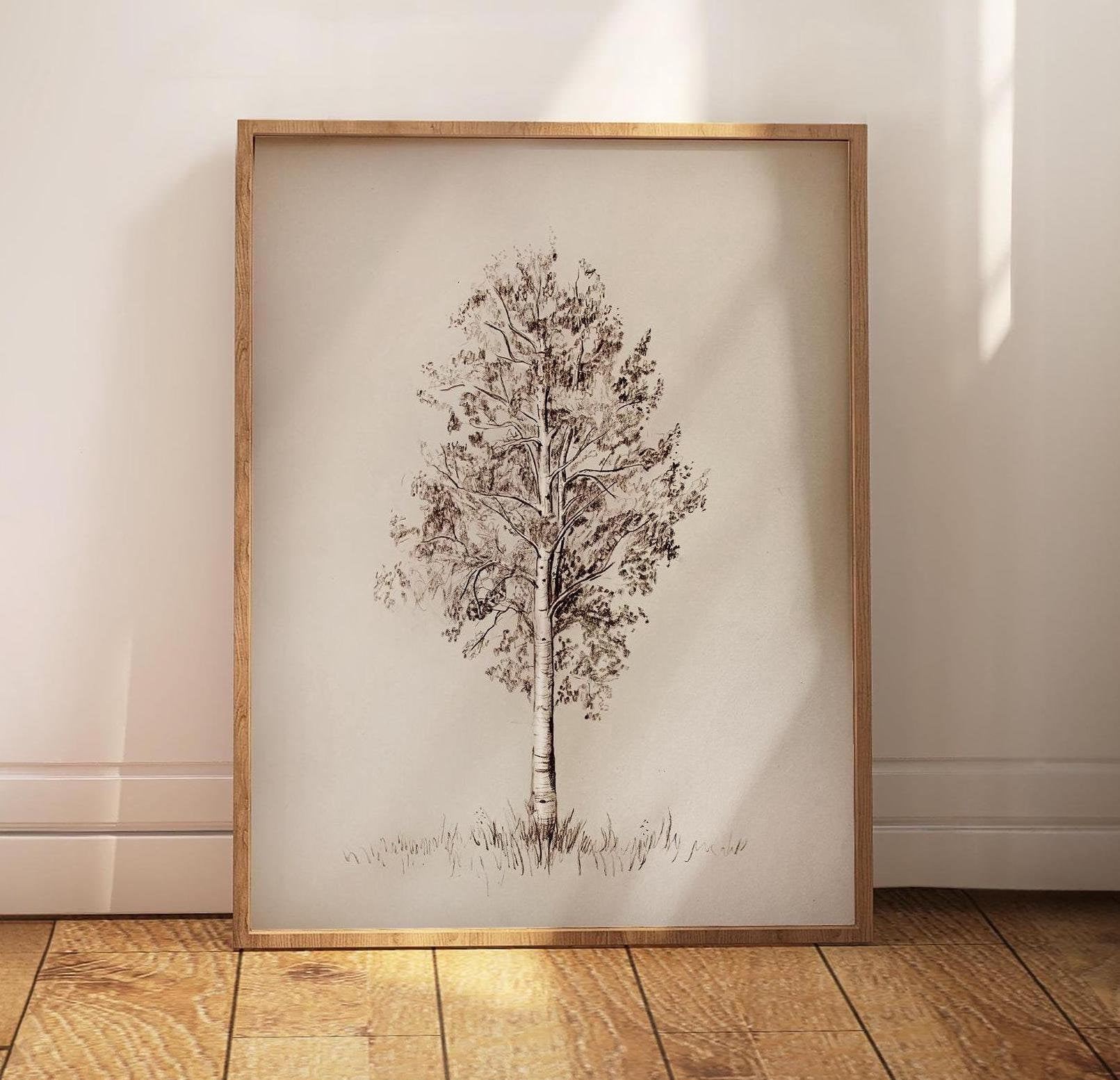 Aspen Tree Pencil Sketch Birch Print Minimal Neutral Wall Decor Vintage ...