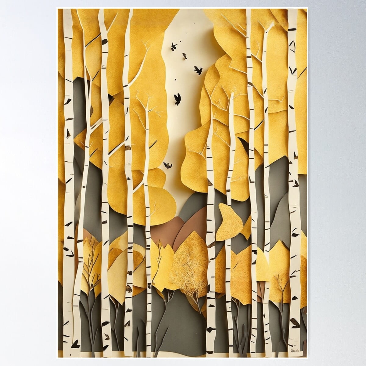 Aspen Trees Paper Collage Art 3 Poster Wall Art, Modern Wall Decor For ...