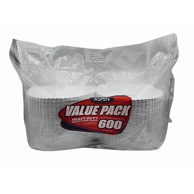 Aspen Value Pack Heavy Duty Coated Disposable Paper Plates, 9 In., 600 ...