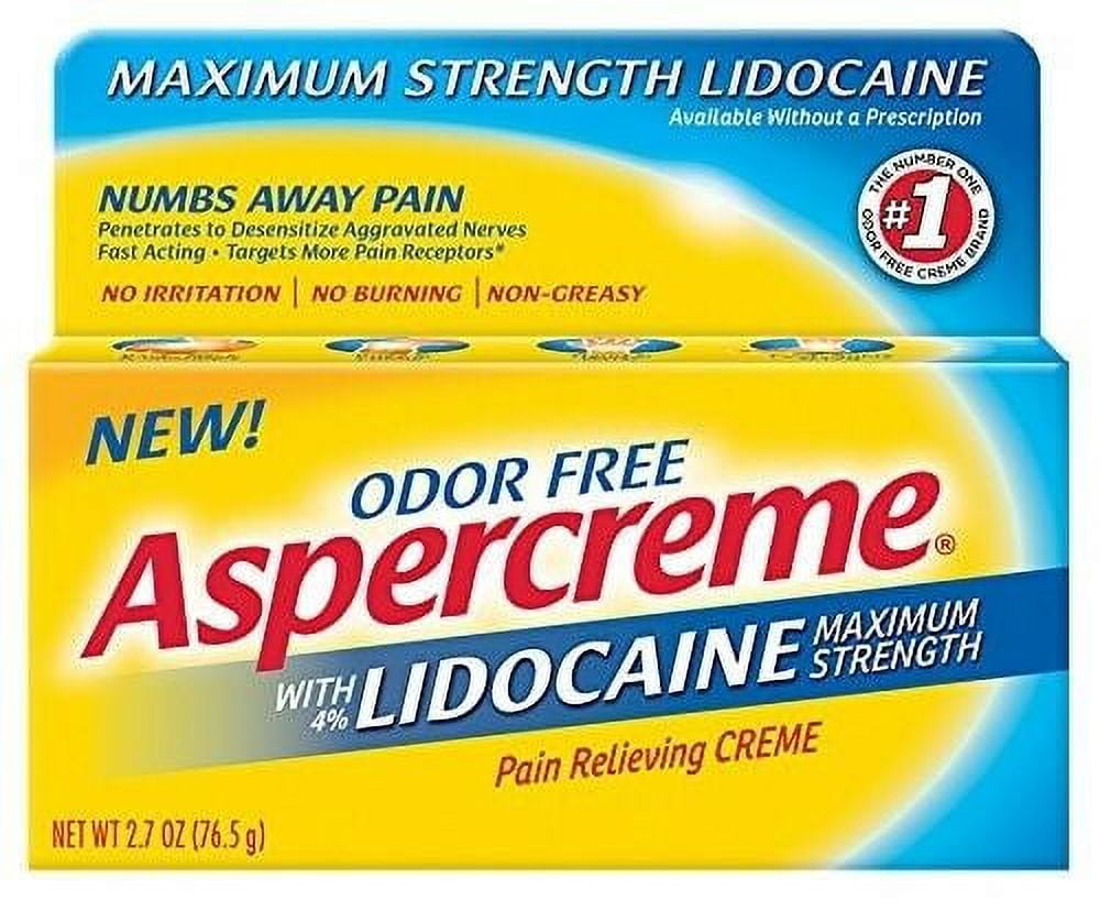 Aspercreme with Lidocaine Maximum Strength Pain Relieving Cream Odor Free 2.7 Oz - Walmart.com