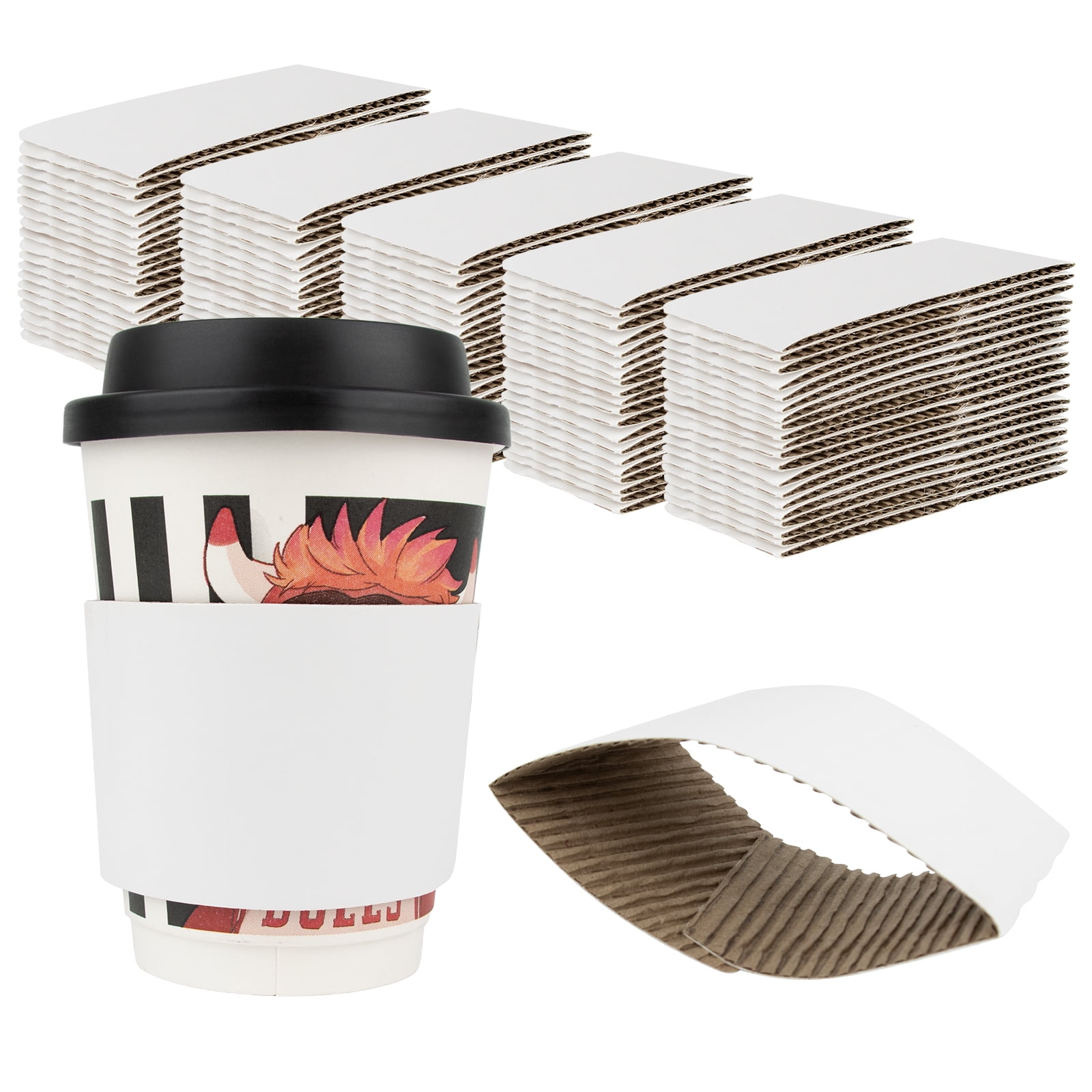 Aspire 100 Pcs Coffee Cup Sleeves White Cardboard, Fit 10-24oz Cups For ...