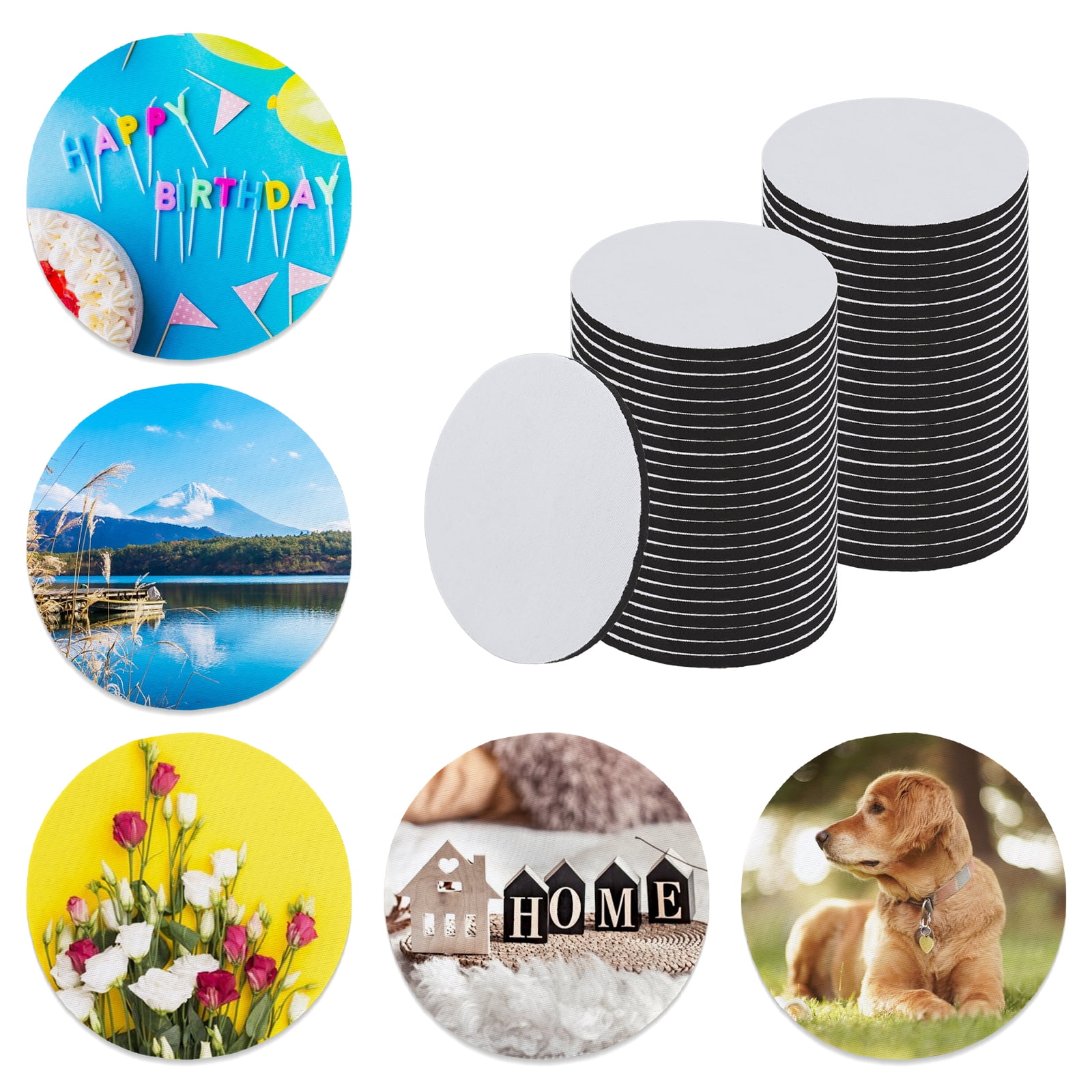 Aspire 50 Pcs Sublimation Blank Cup Coasters, Neoprene Thick Round ...