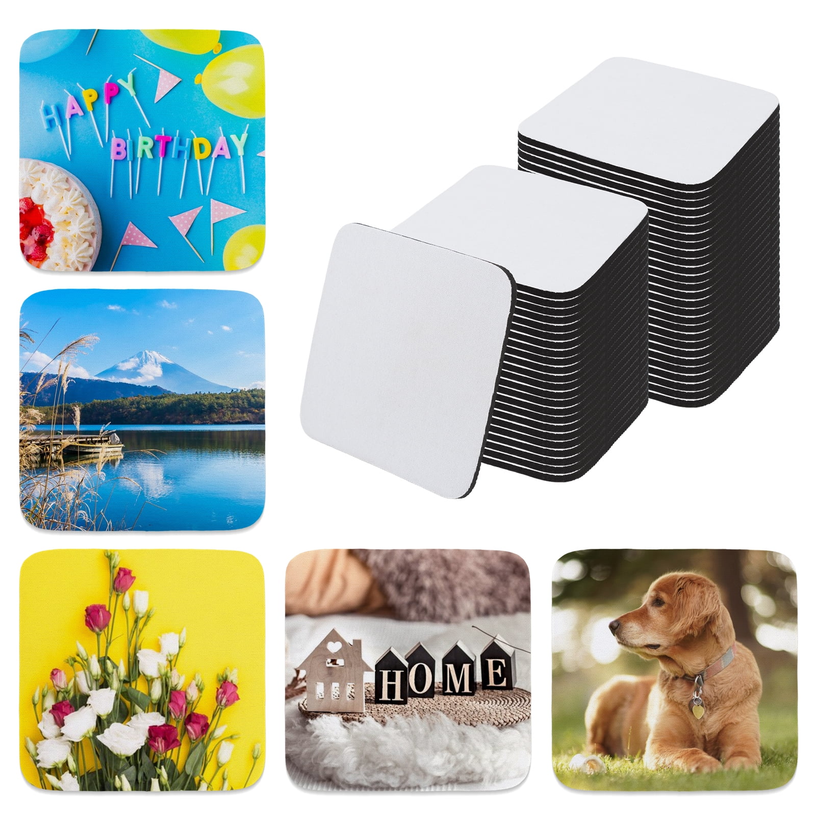 Aspire 50 Pcs Sublimation Blank Cup Coasters, Neoprene Thick Square ...