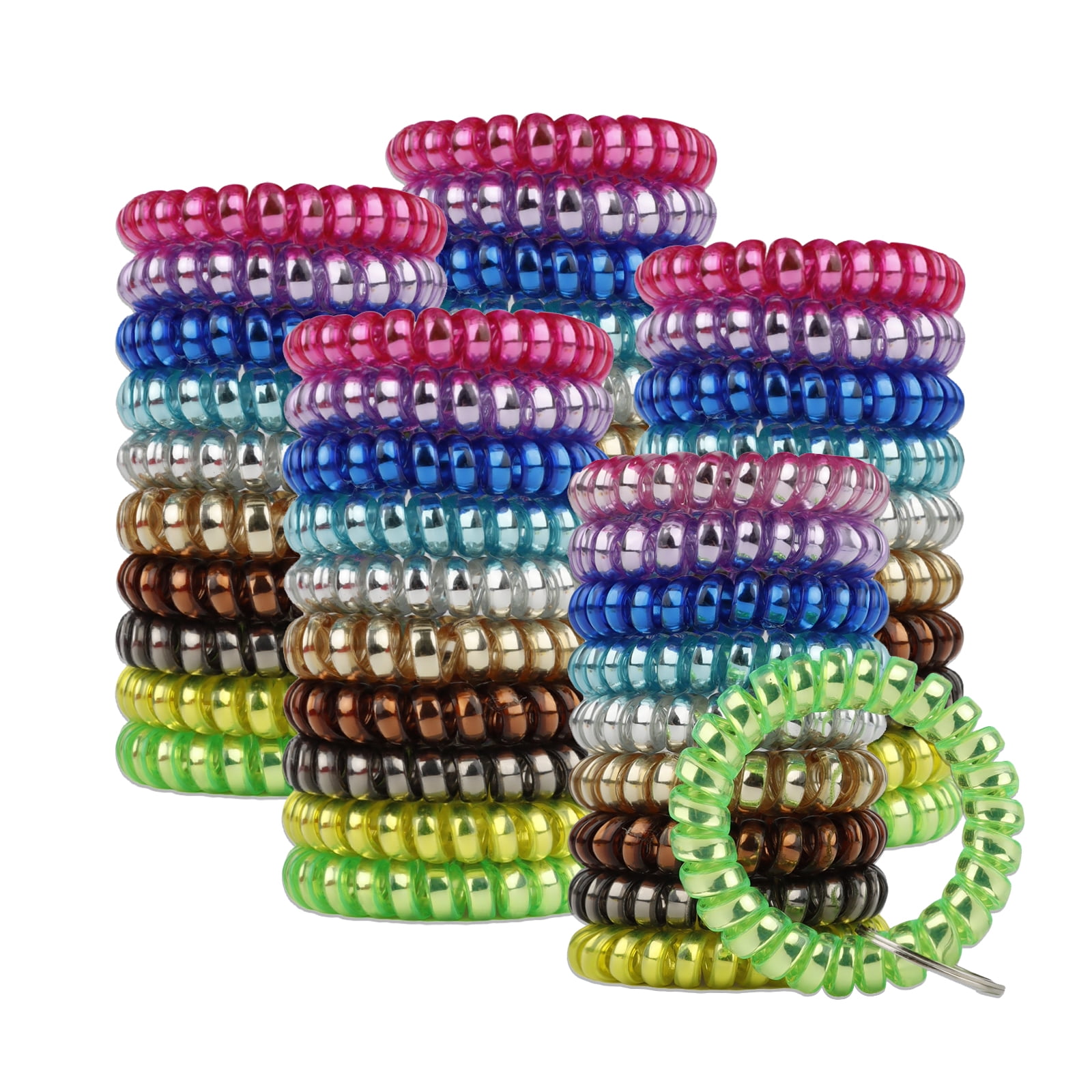 Aspire 50 Pcs Wrist Coil Keychains, Stretchable Wristlet Key Chains, Spiral Key Holders for ...