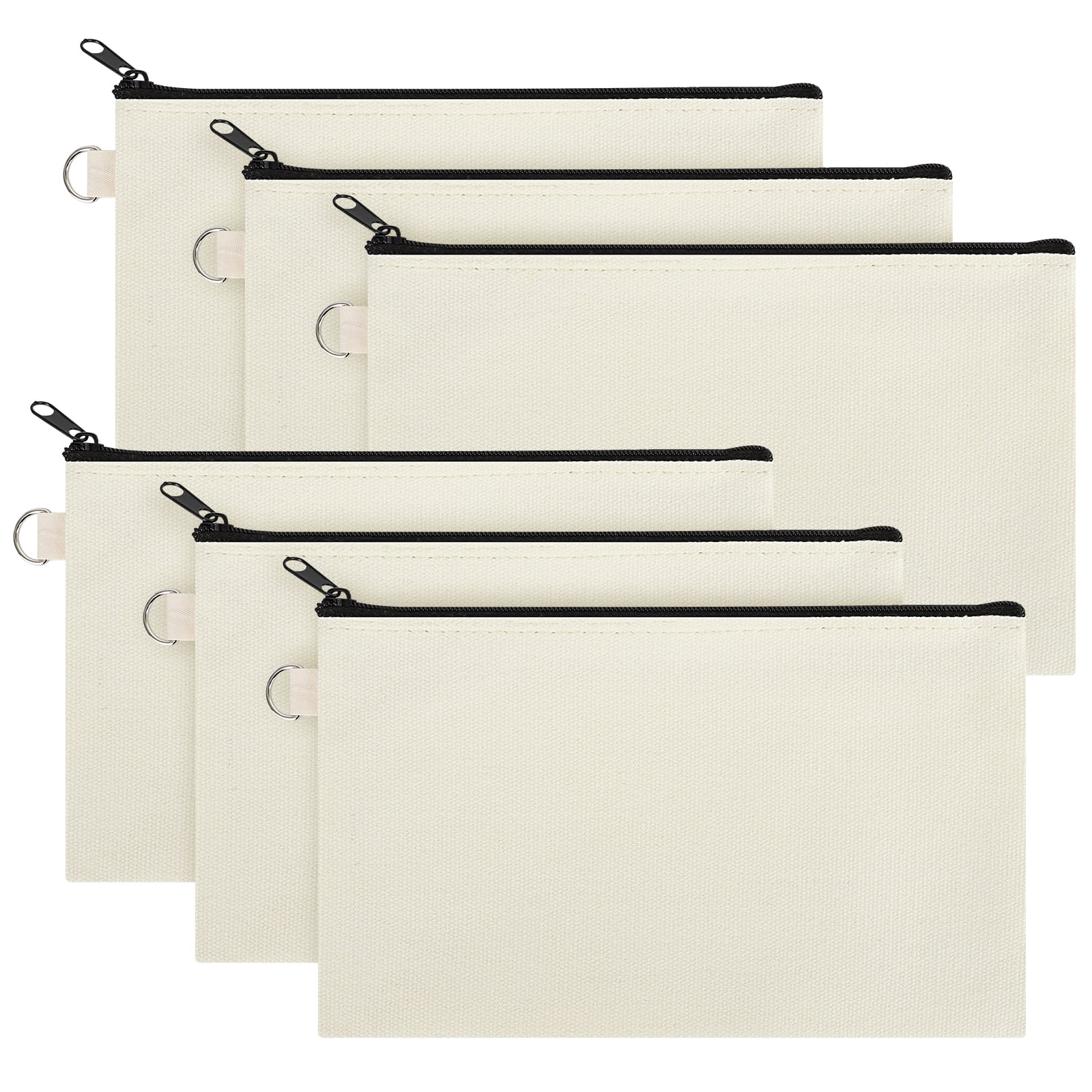 Aspire 6-Pack Canvas Pencil Pouches, Blank Cotton Zipper Bags for DIY ...