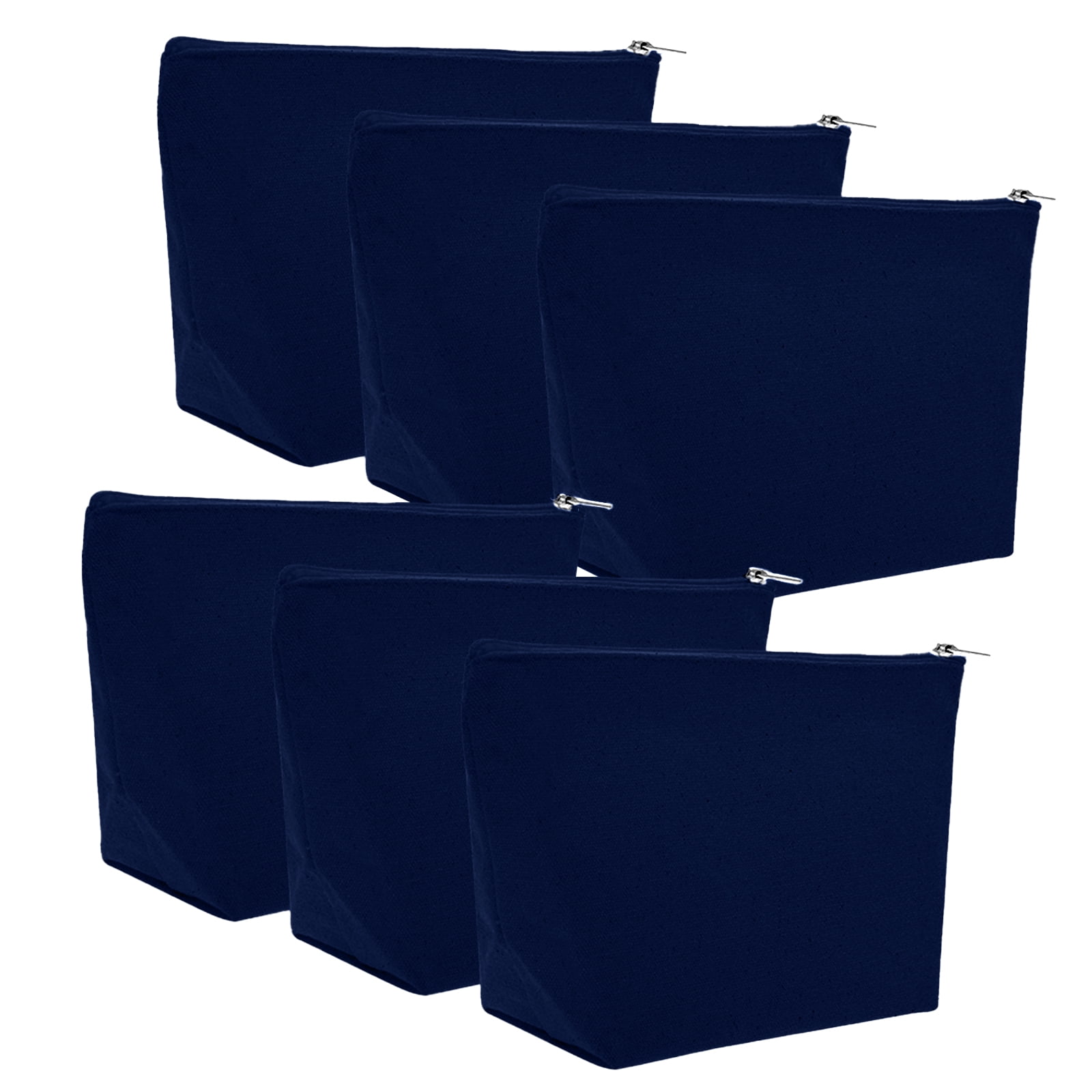 Aspire 6-Pack Canvas Zipper Pouch, Navy Makeup Bag with Bottom, 9-1/2 x ...