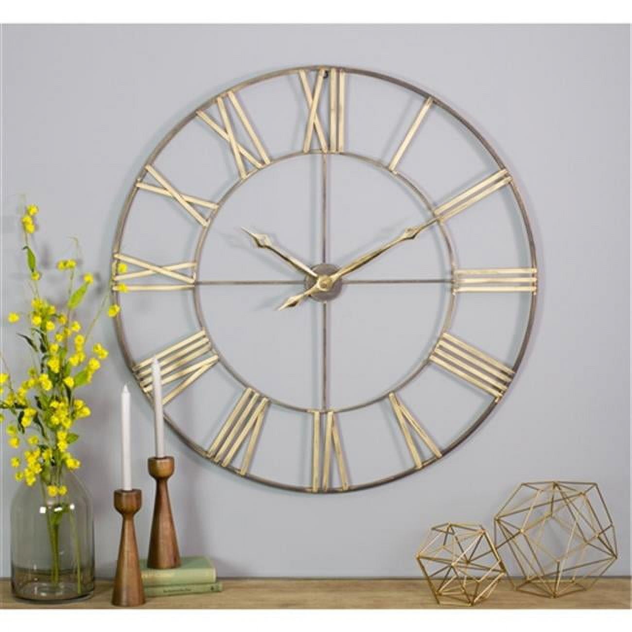 Aspire Home Accents Gold Brass Analog Bedford 40 in. Round Metal Wall ...