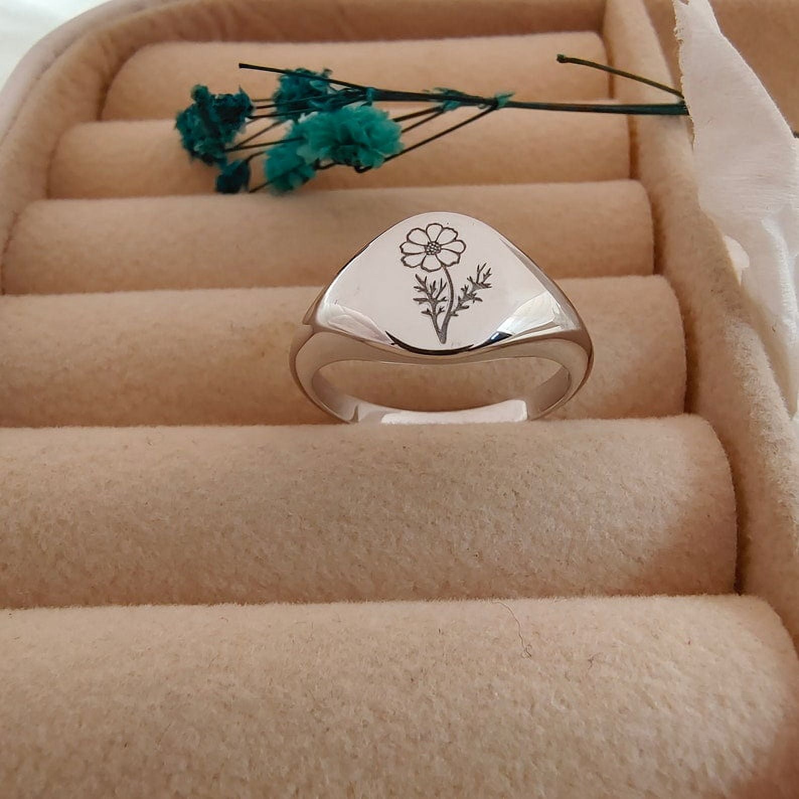 Aspire Jewels-Birth Flower Ring Sterling Silver Gold Signet Ring Birth ...