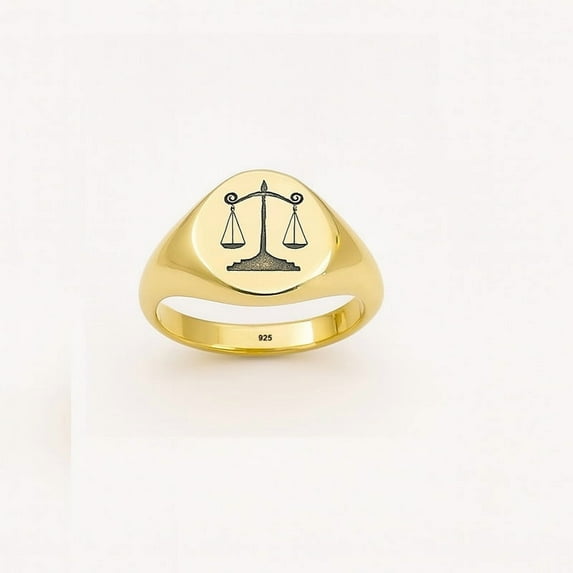Aspire Jewels-Unisex Libra Zodiac Signet Ring – Custom Engraved Scales – Silver / 14K Yellow ...