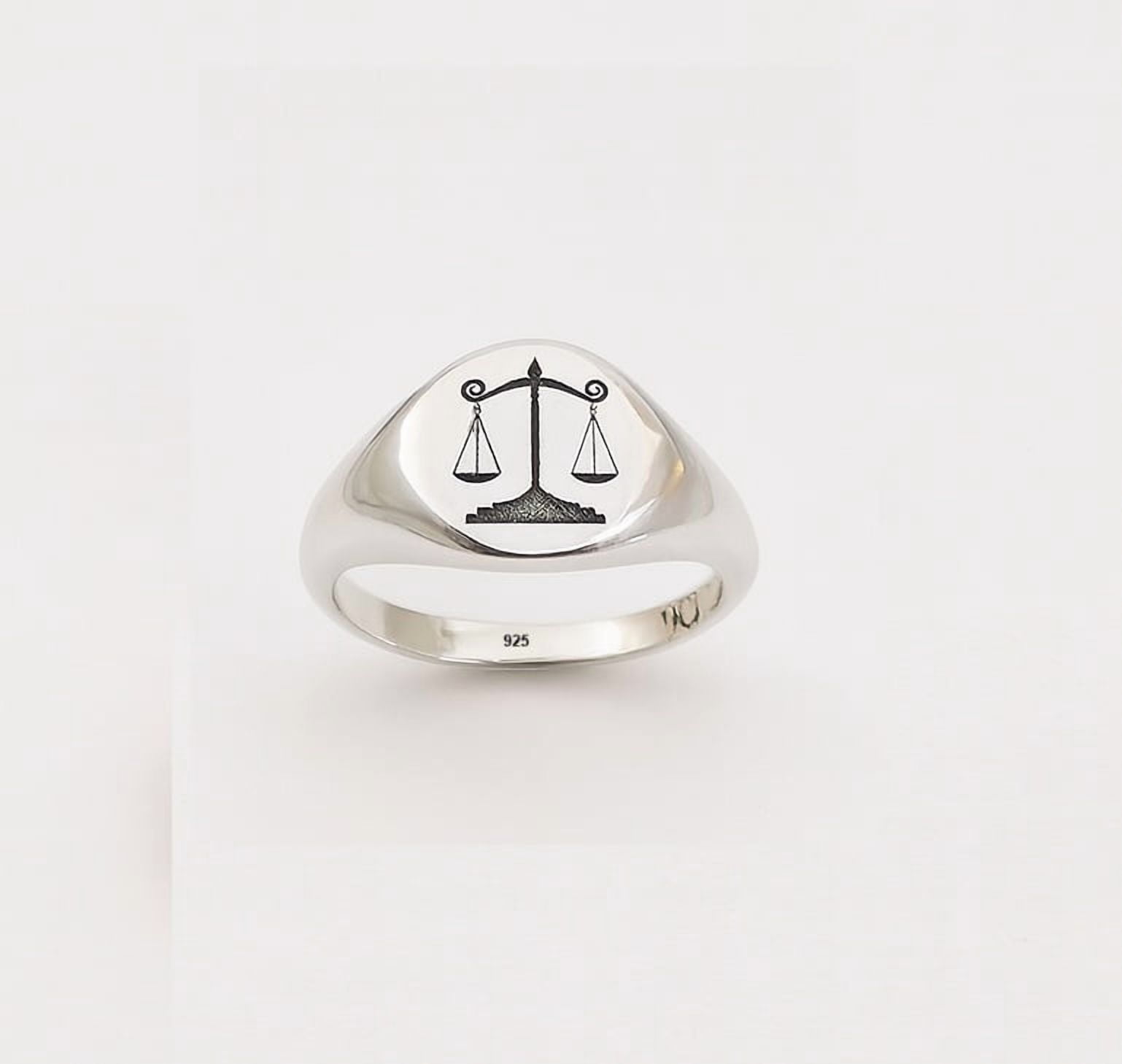 Aspire Jewels-Unisex Libra Zodiac Signet Ring – Custom Engraved Scales – Silver / 14K Yellow ...