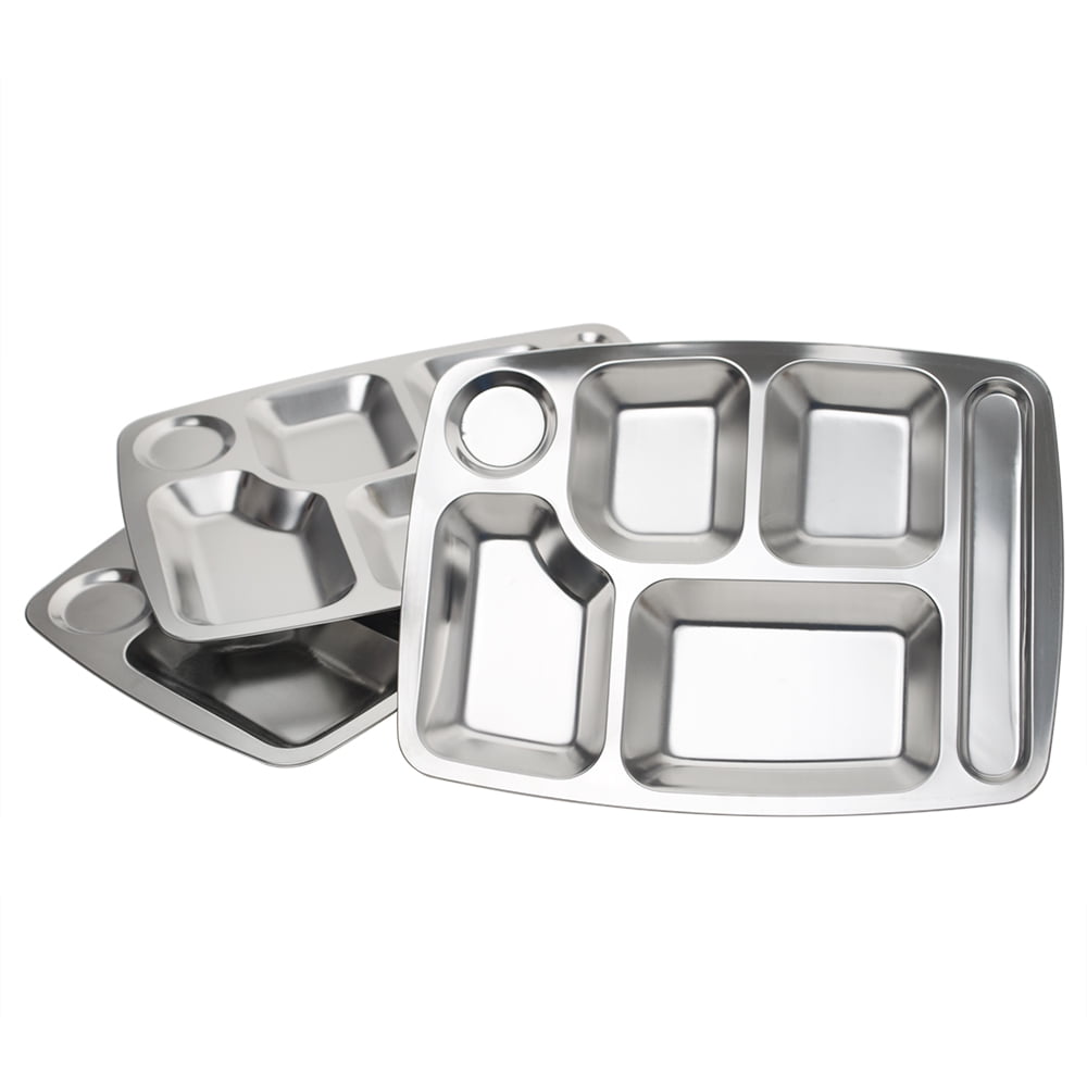 Aspire Rectangular Divided Cafeteria Tray, Stainless Steel Tray, 3 ...