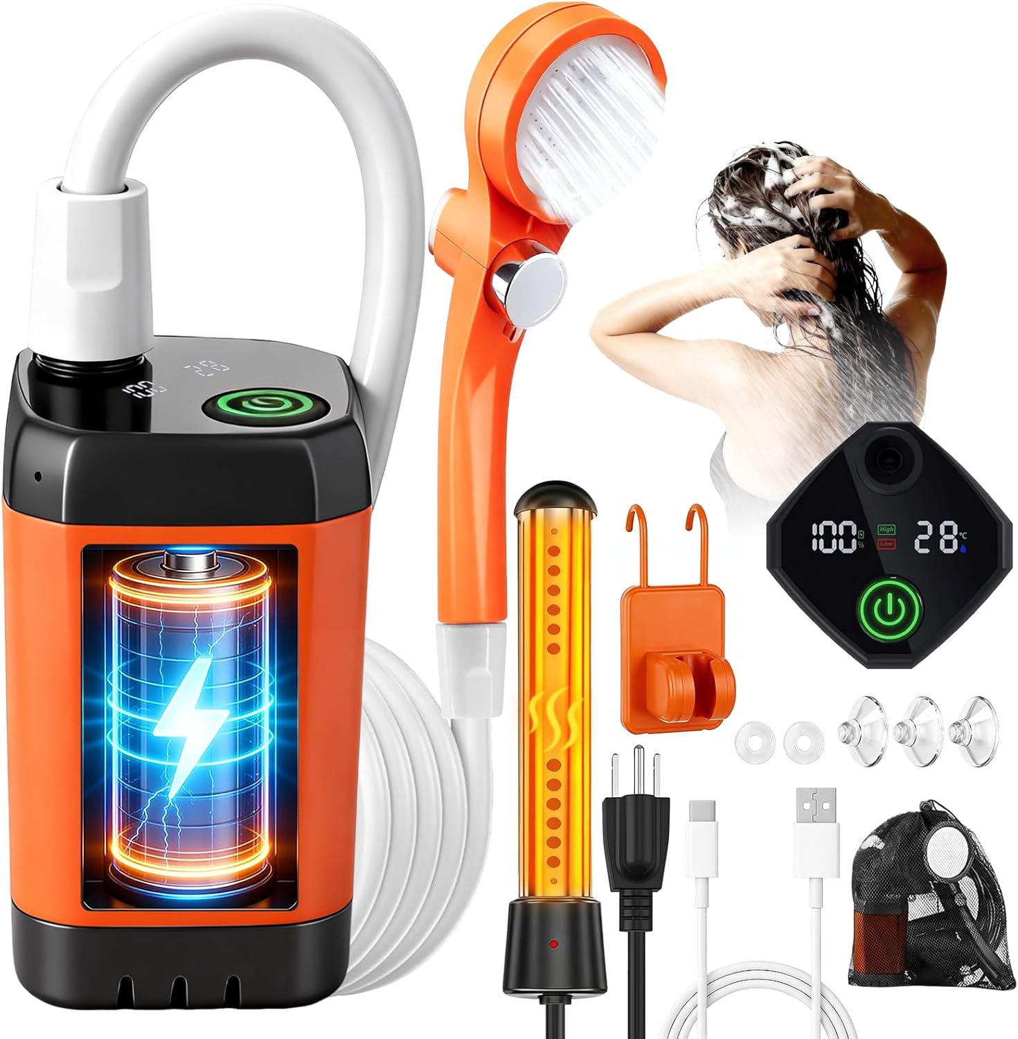 Aspligo Portable Camping Shower with Heater, 6000mAh Rechargeable ...