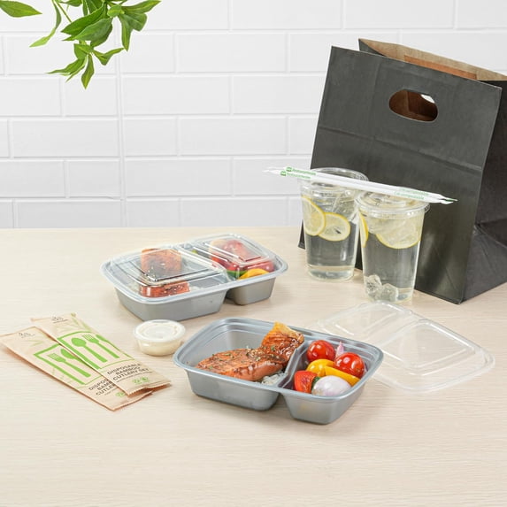-Asporto 26 Ounce Compartment Take Out Boxes, 100 Microwavable Meal ...