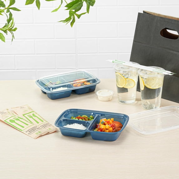 Asporto 26 Ounce Compartment Take Out Boxes, 100 Microwavable Meal Prep ...