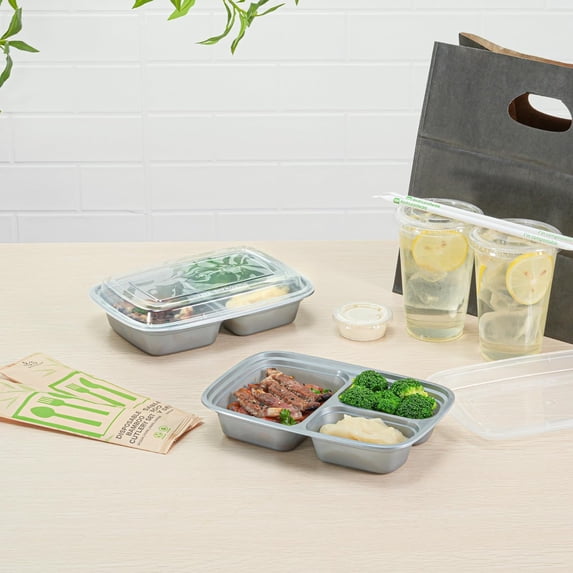 Asporto 26 Ounce Compartment Take Out Boxes, 100 Microwavable Meal Prep ...