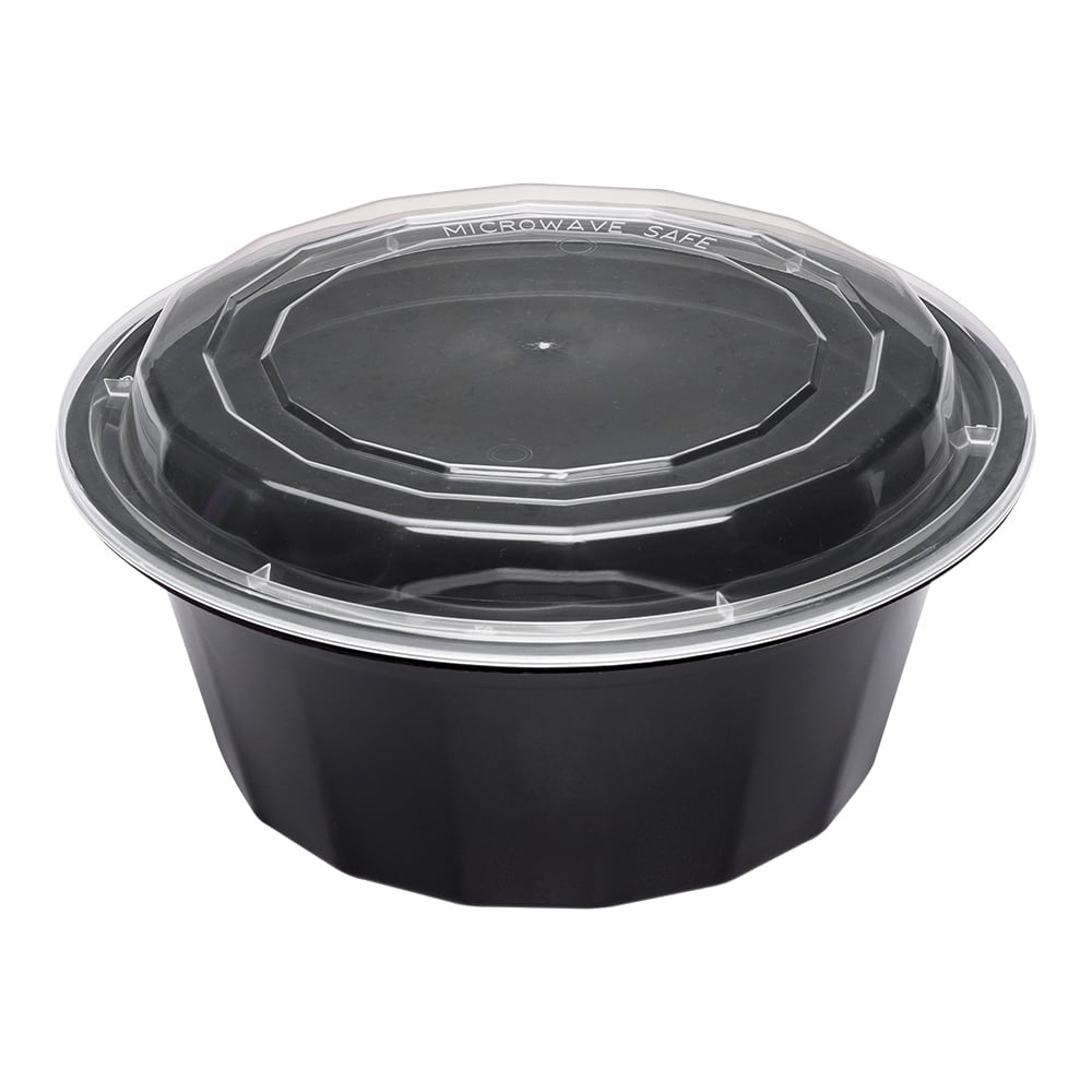 Asporto 32 oz Round Black Plastic To Go Box - with Clear Lid ...