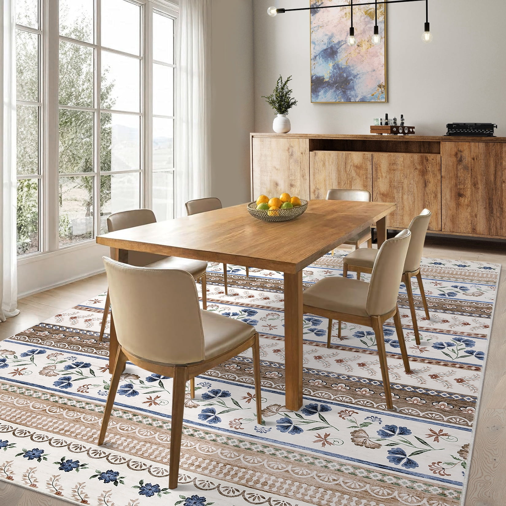 Assaile 8 x 10 ft Polyester Area Rugs, Beige Brown Area Floral Printed ...