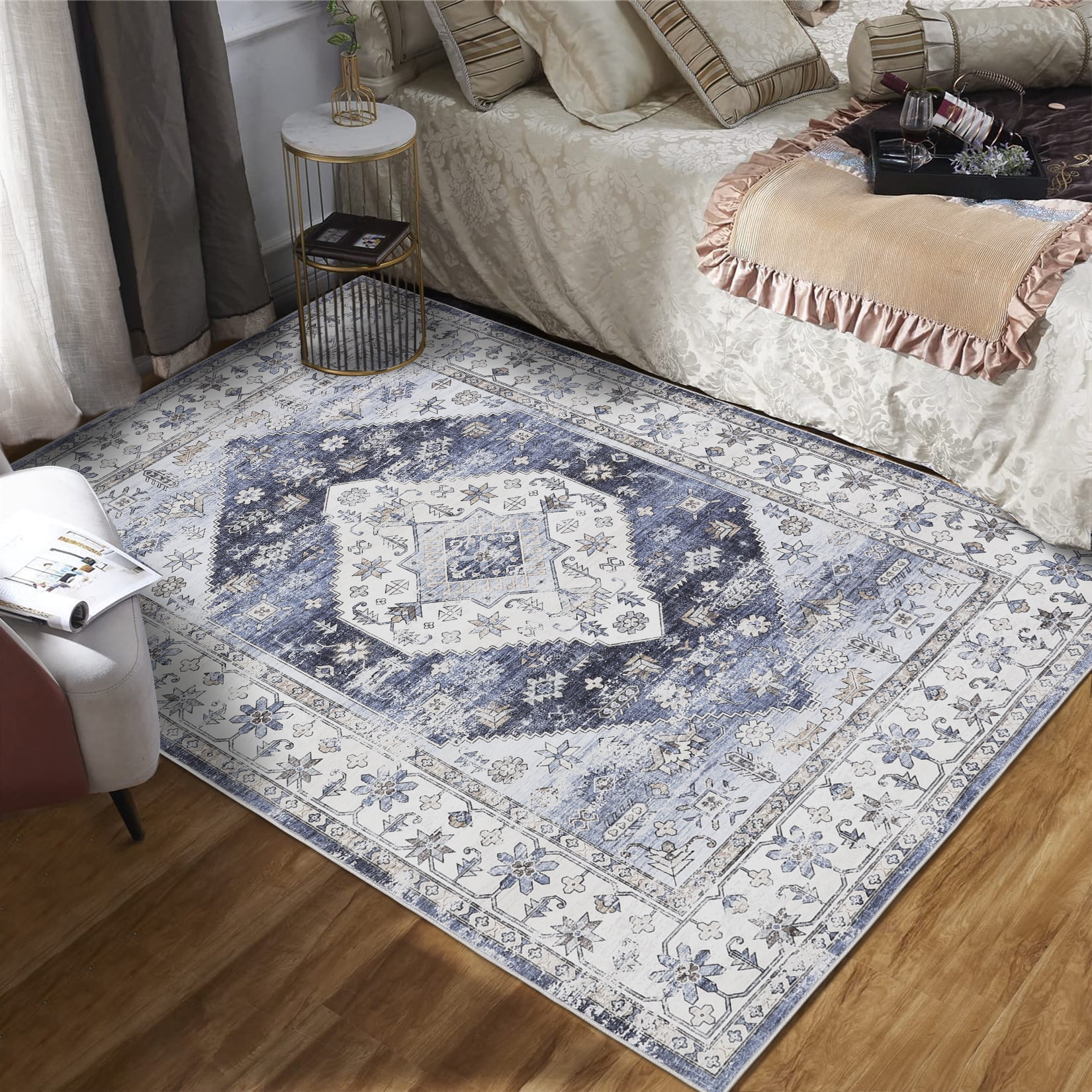 Assaile Bohemia Floral Gray Blue 9'*12' Area Rugs for Living Room Soft ...