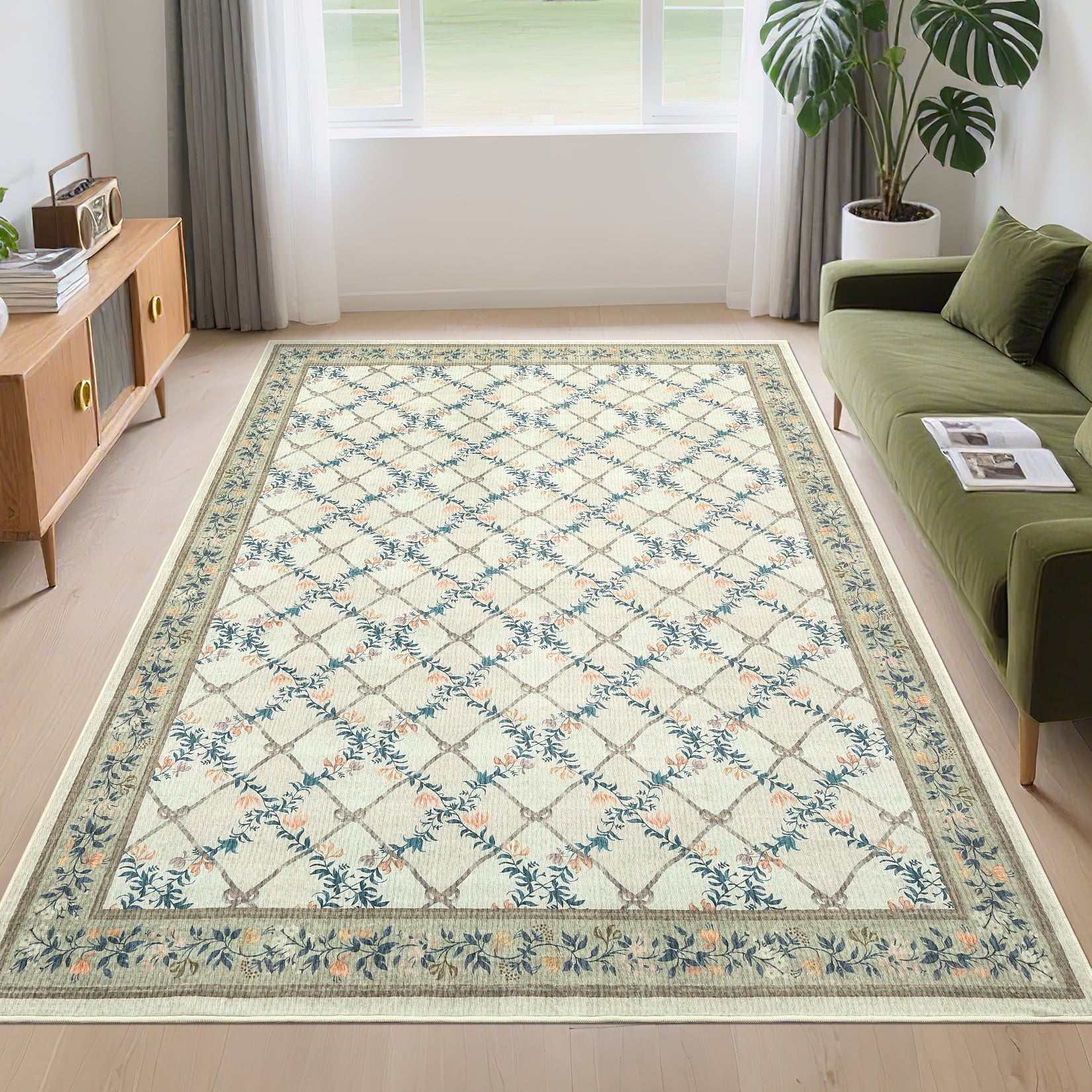 Assaile Modern Floral Boho Green Rice 9'x12'Area Rug for Living Room ...