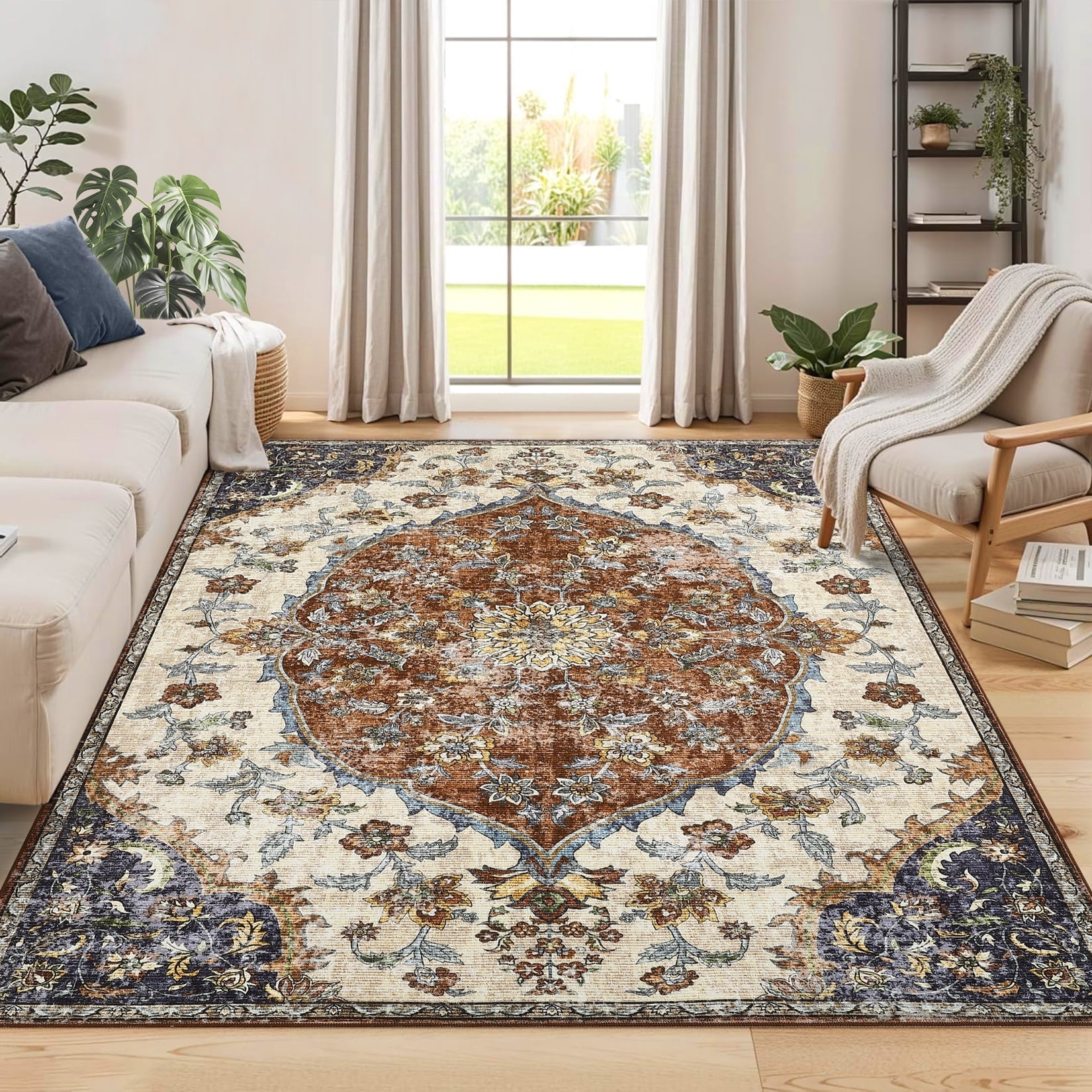Assaile Red 9*12ft Vintage Pattern Anti-Slip Rug Artistic Design Soft ...