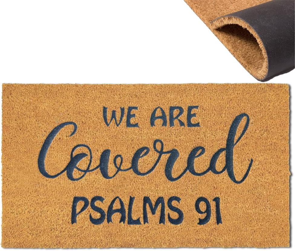 Assaoy We are Covered Psalm 91 Funny Door Mats Outside Coir Doormat for ...
