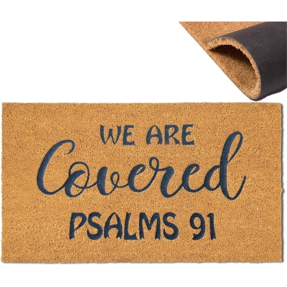 Assaoy We are Covered Psalm 91 Funny Door Mats Outside Coir Doormat for ...