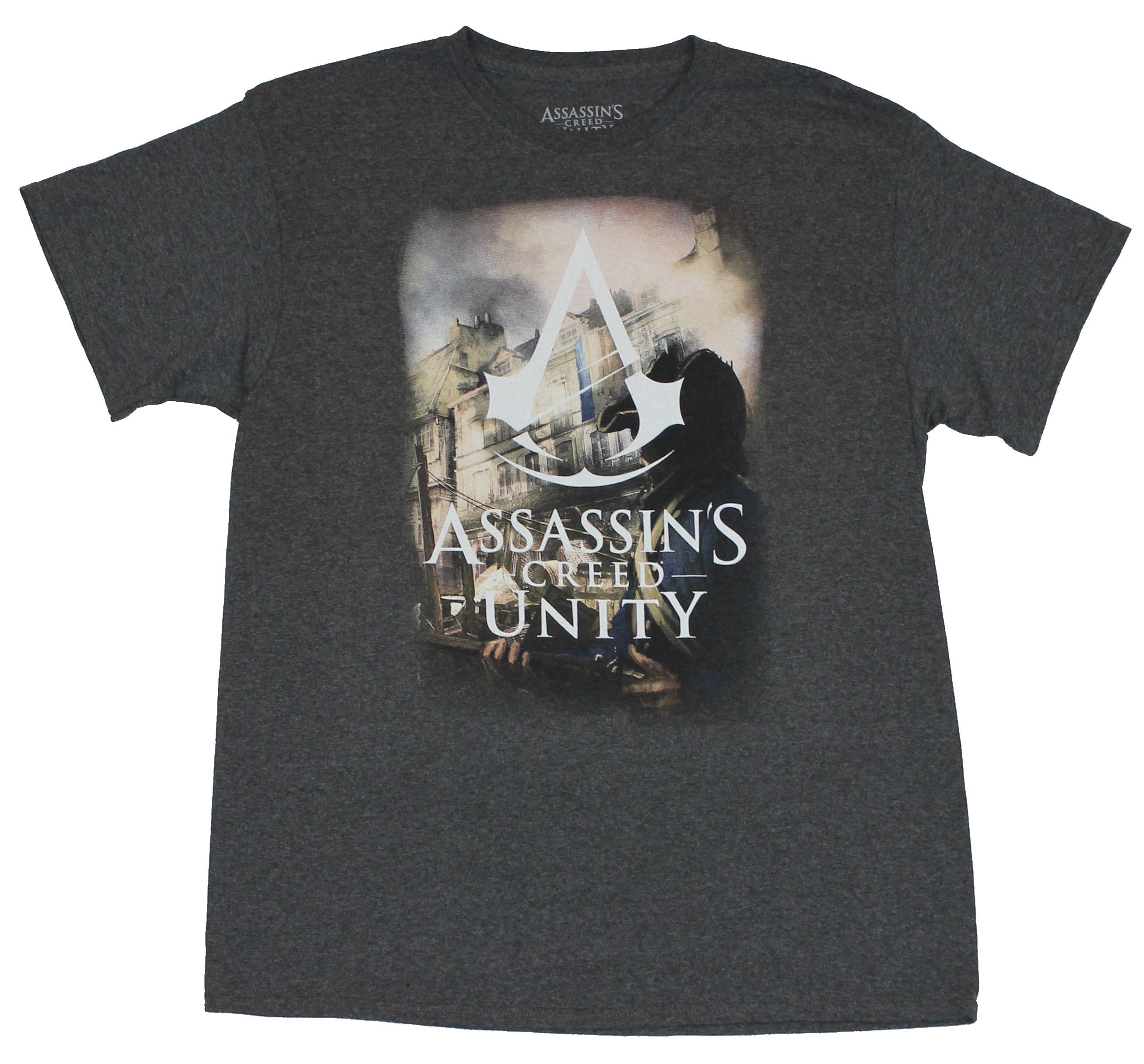Assassin's Creed Mens T-Shirt - Unity Logo Over Building Image (Small ...