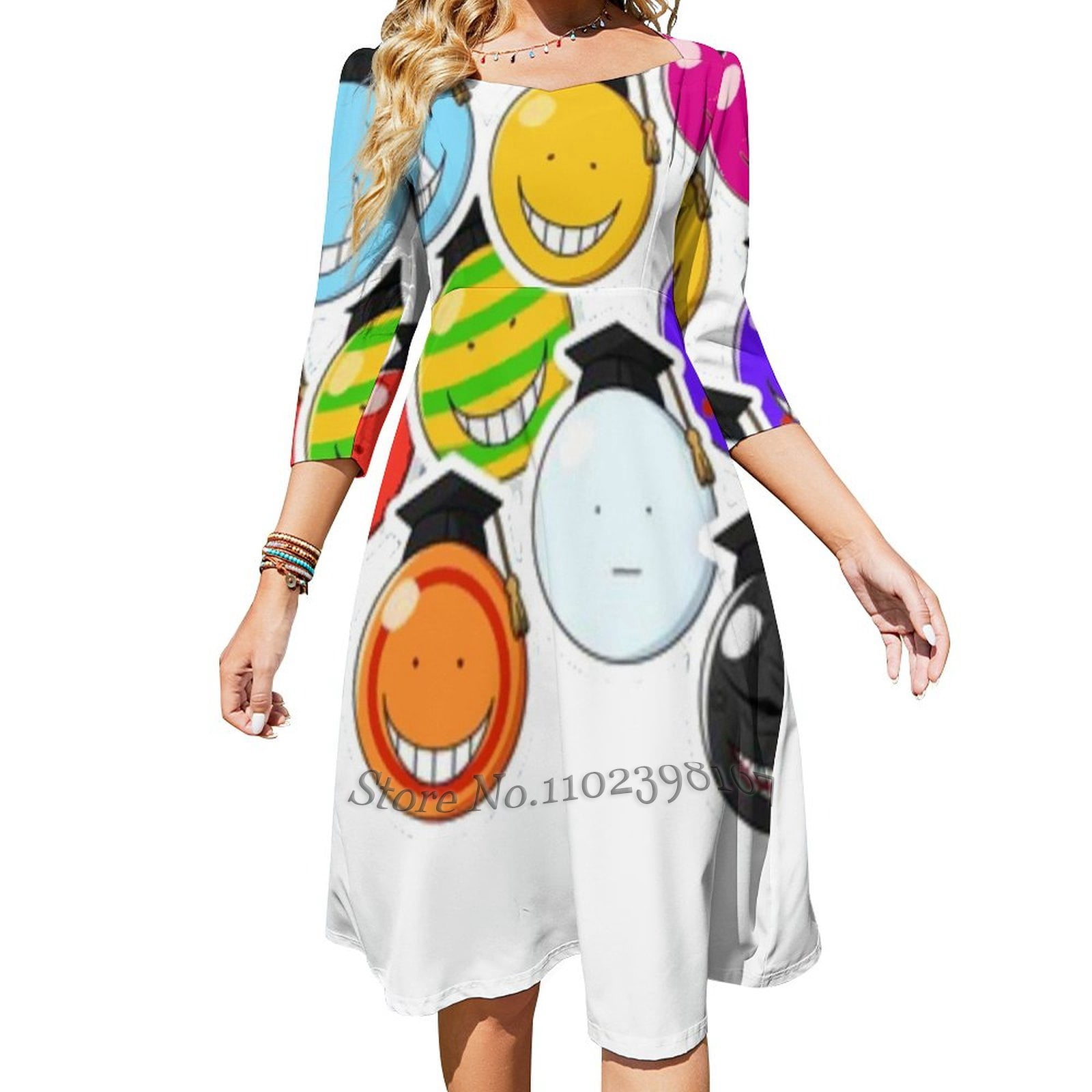 Assassination Classroom ! Koro Sensei All Faces Square Neck Dress Cute ...