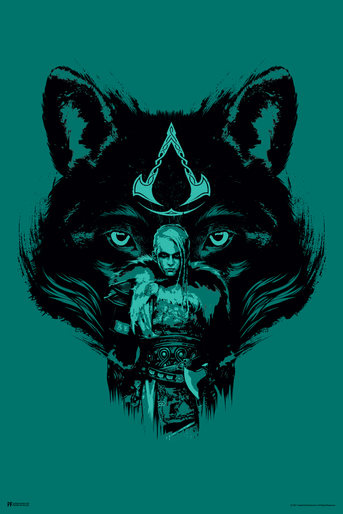 Assassins Creed Poster Valhalla Merchandise Wolf Companion Female Video ...