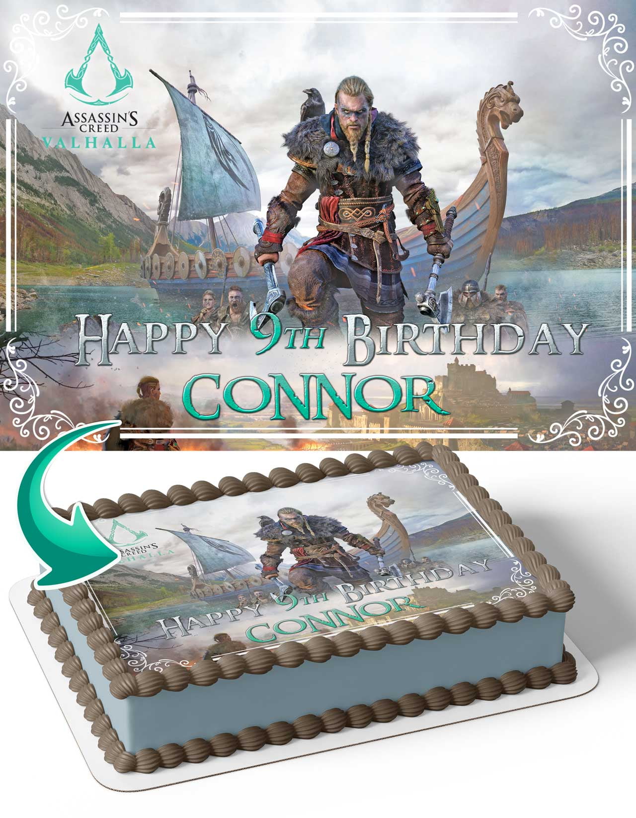 Assassins Creed Valhalla Edible Image Cake Topper Personalized Birthday ...