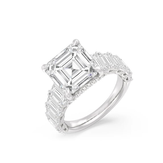 Asscher Cut Diamond Engagement Ring, Hidden Halo Diamond Ring, Half ...