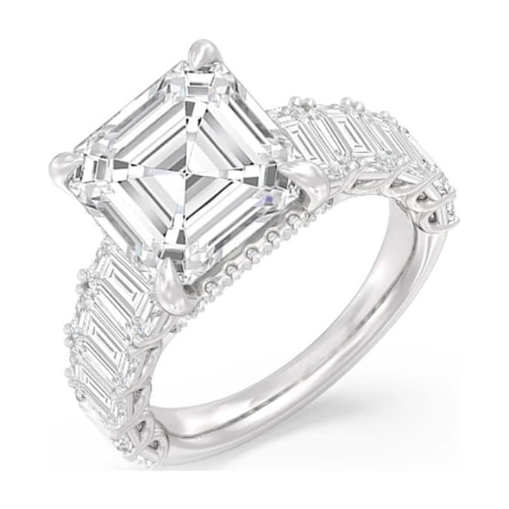 Asscher Cut Diamond Engagement Ring, Hidden Halo Diamond Ring, Half ...