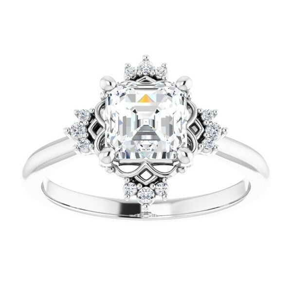 Asscher Cut Diamond Ring, Cluster Diamond Engagement Wedding Ring ...