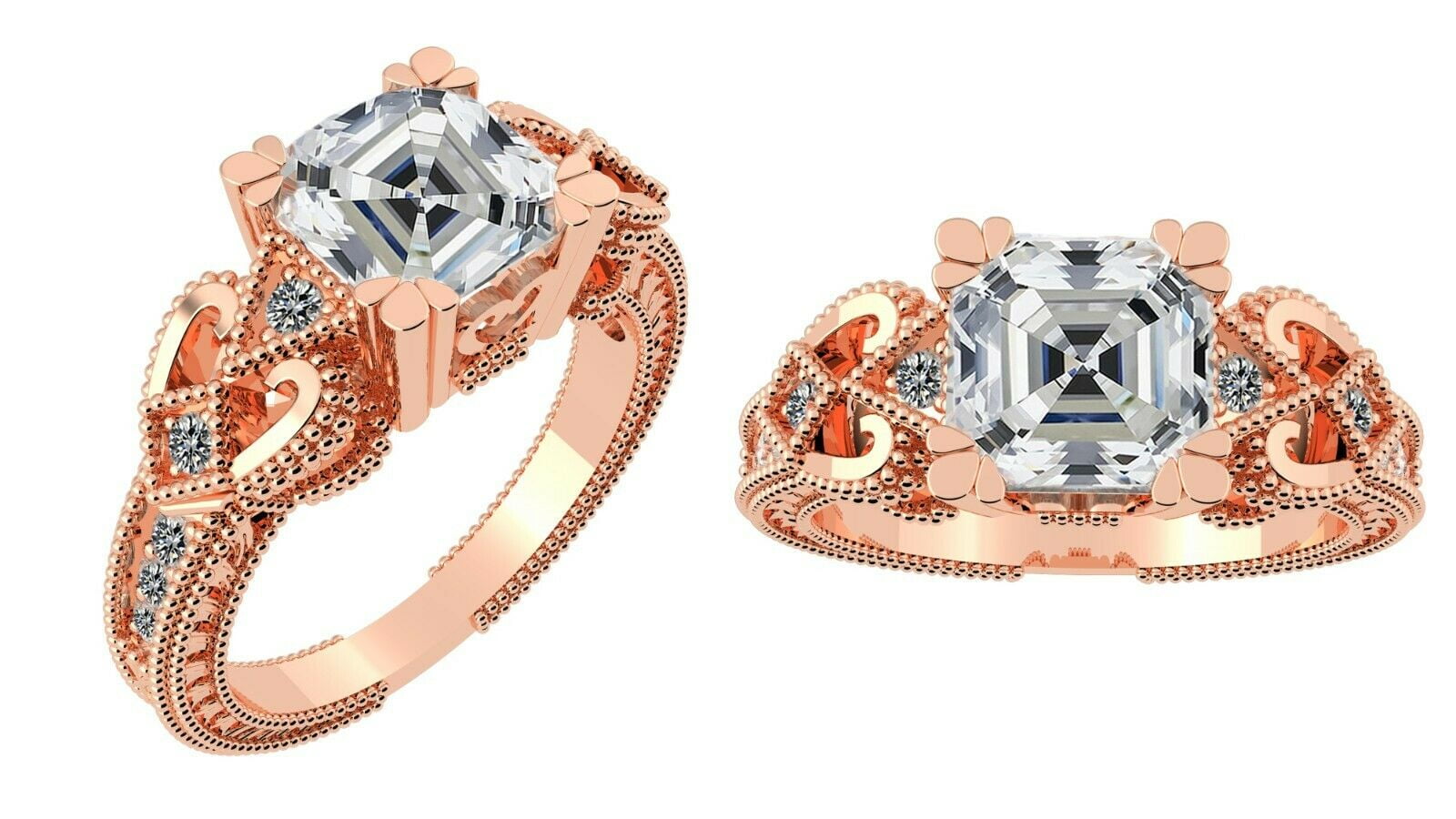 Asscher Cut Engagement Ring, Pure Brilliance Cubic Zirconia, Vintage ...