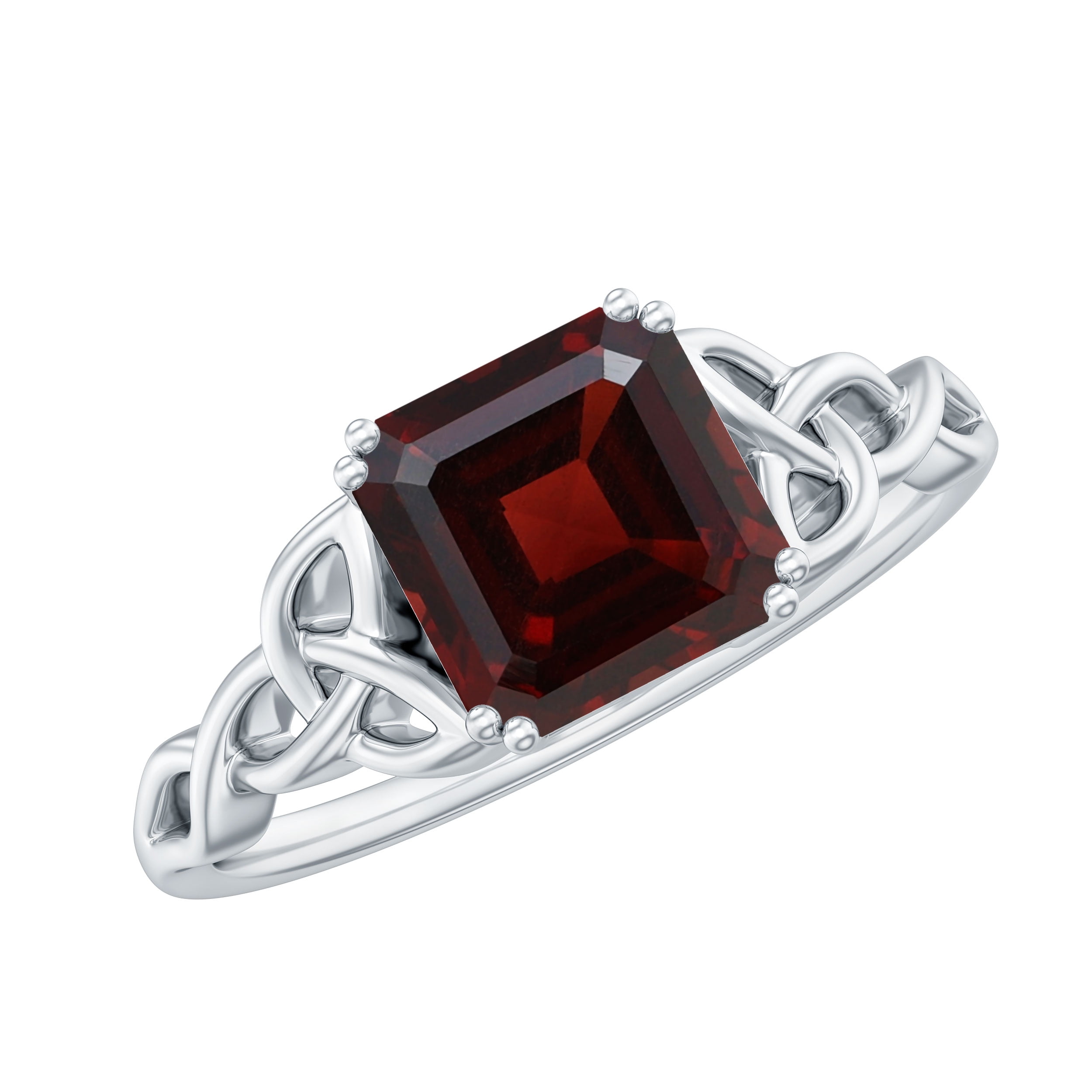 Rosec Jewels Asscher Cut Garnet Solitaire Ring for Women, Celtic Knot ...