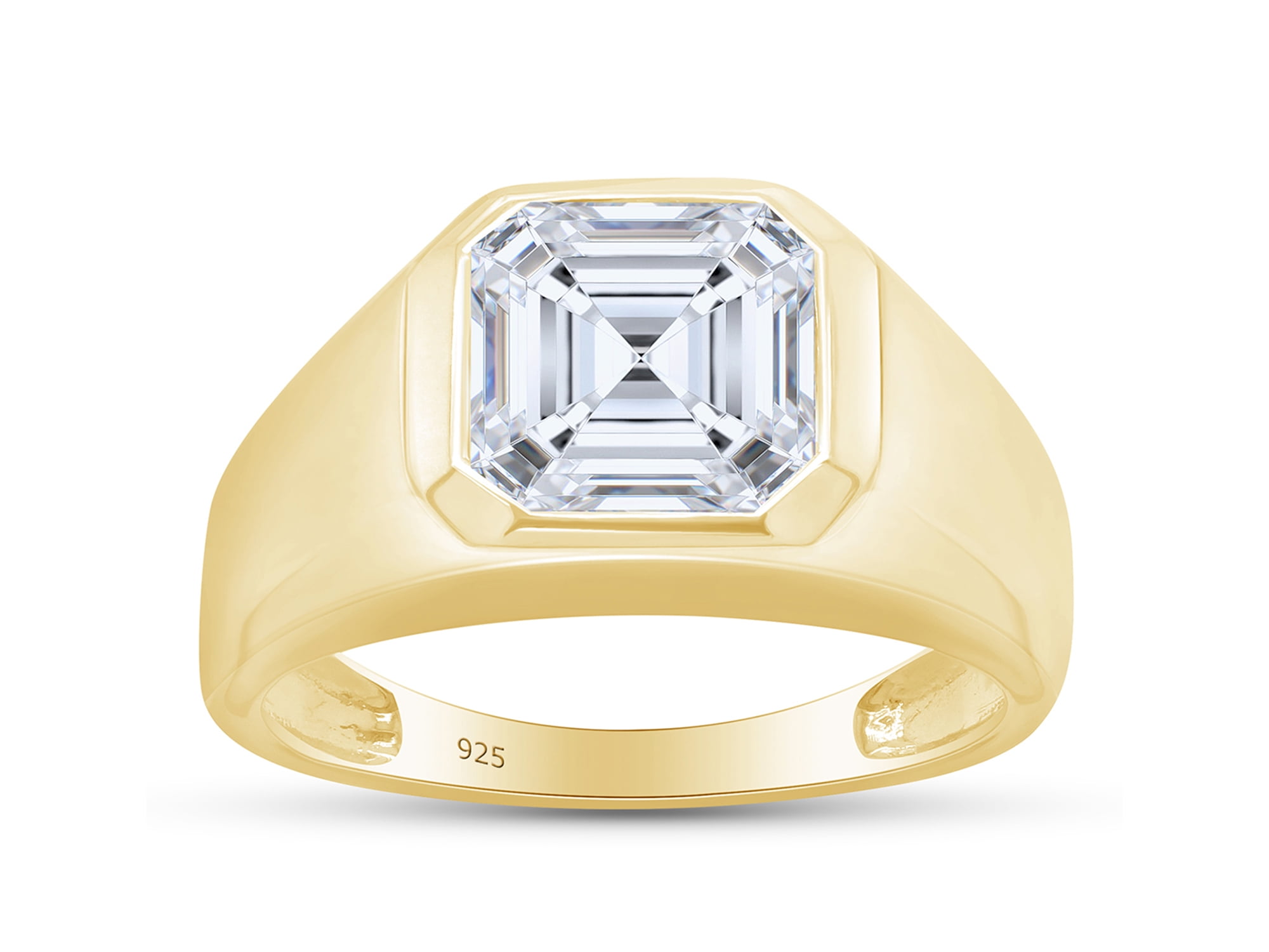 Asscher Cut Lab Created Moissanite Diamond Signet Solitaire Engagement ...
