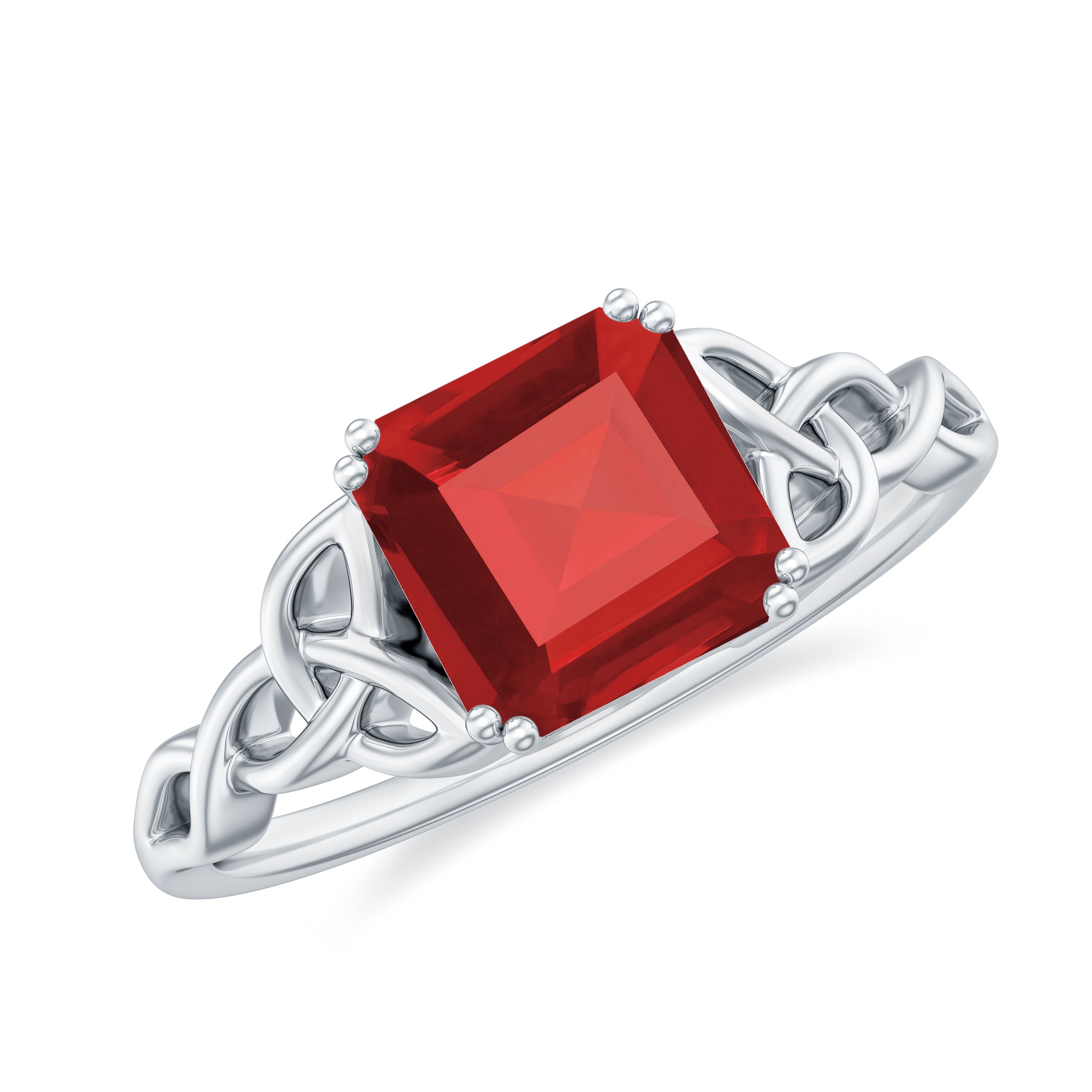 Rosec Jewels Asscher Cut Lab Grown Ruby Solitaire Ring, Celtic Knot Ring - 8 mm, 18K White Gold ...